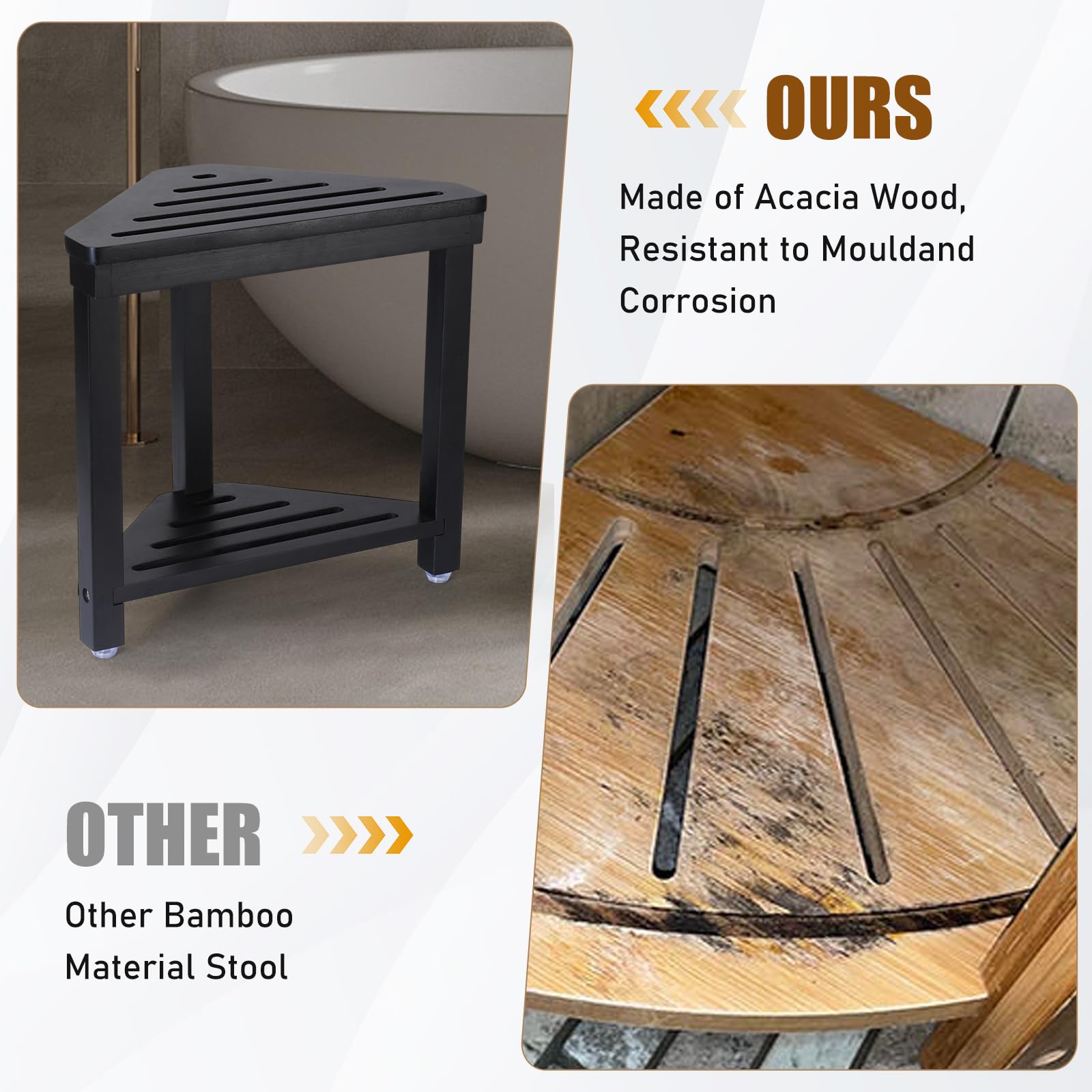 Snapklik.com : Boulphia Shower Foot Rest 14in, Acacia Wood Shower Stool ...