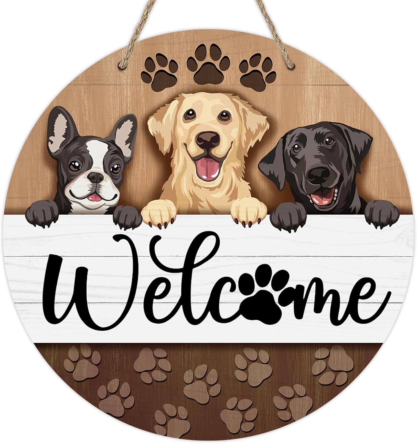 Amazon.com: Deroro Welcome Dogs Front Door Sign, Paw Prints Wood Door ...