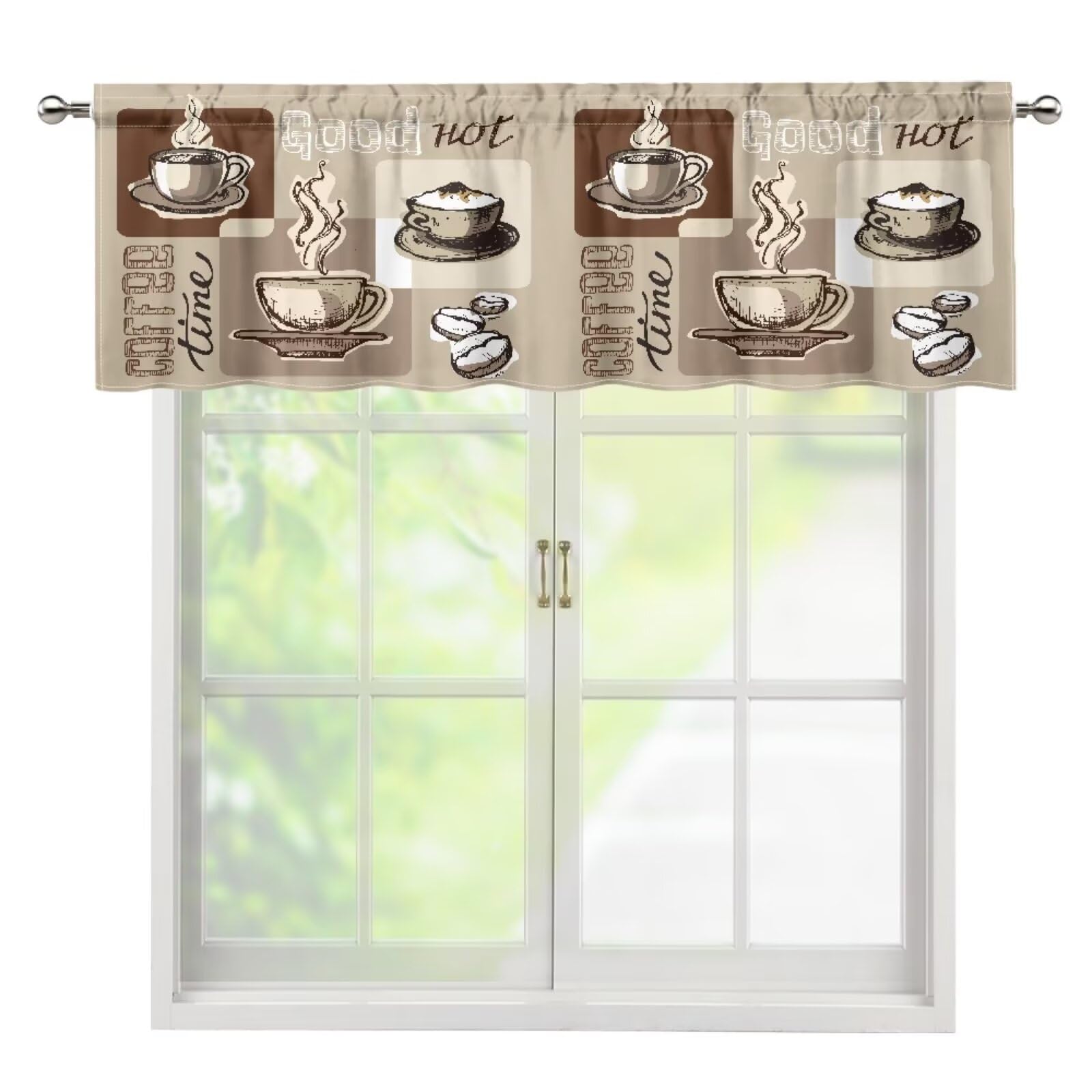Amazon.com: Vintage Style Coffee Window Valance Coffee Cup Bean Pattern ...