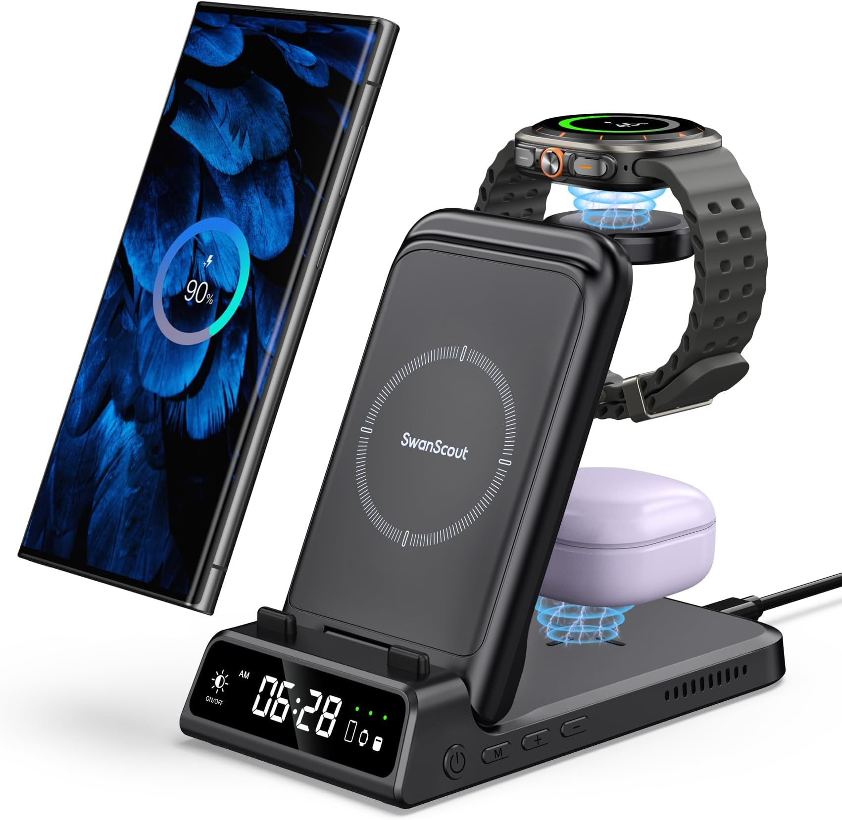 SwanScout 3 in 1 Wireless Charging Station for Samsung, Foldable ...