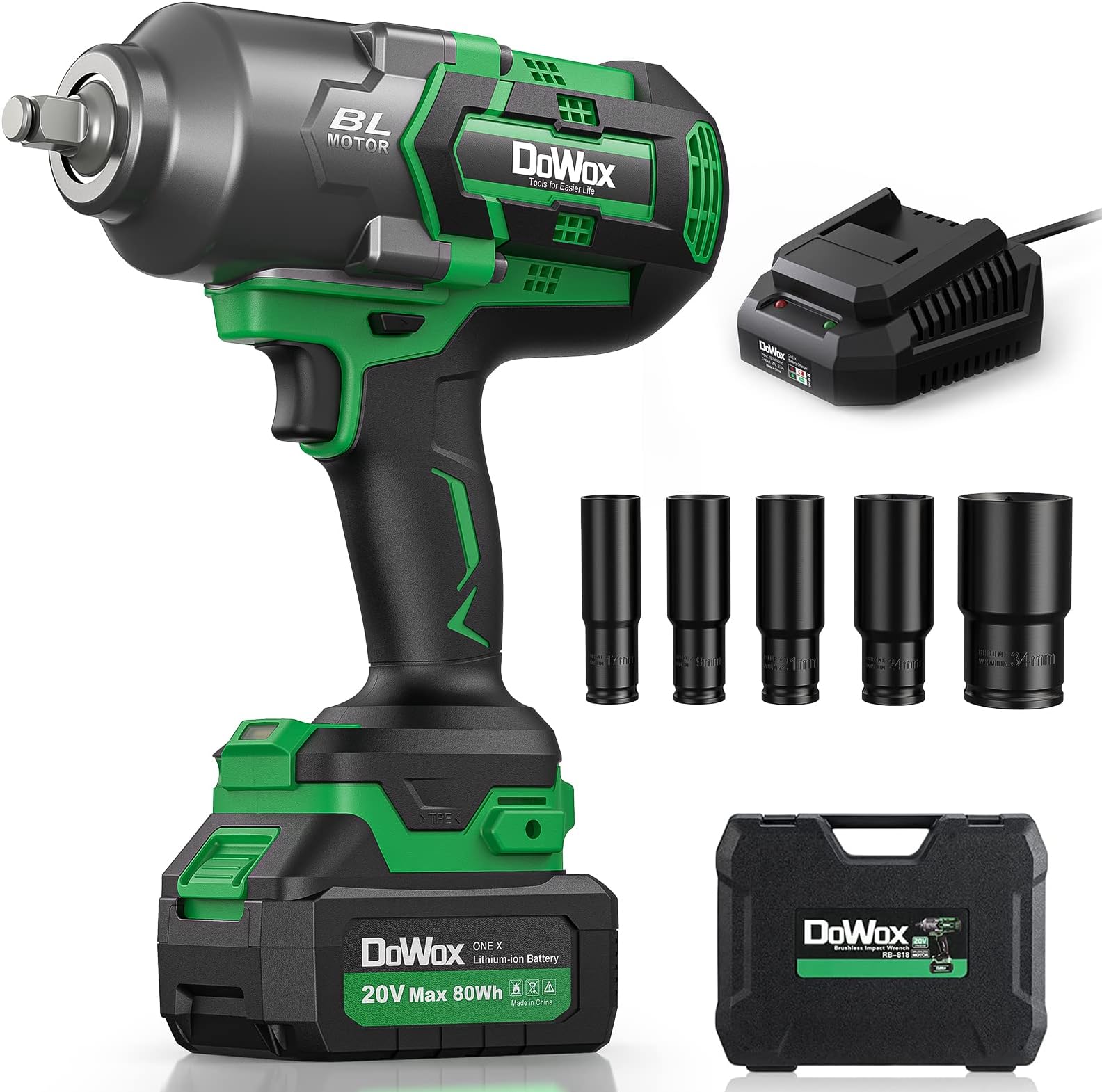 Uaoaii 1000N.m(738ft-lbs) Cordless Impact Wrench High Torque, Battery 1 ...