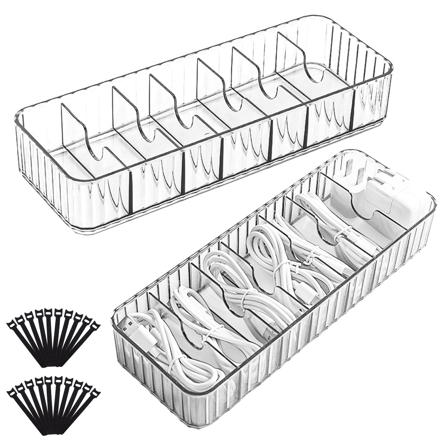 2-pack Cable Organiser Box, 2 Transparent Cable Storage Boxes + 20 ...