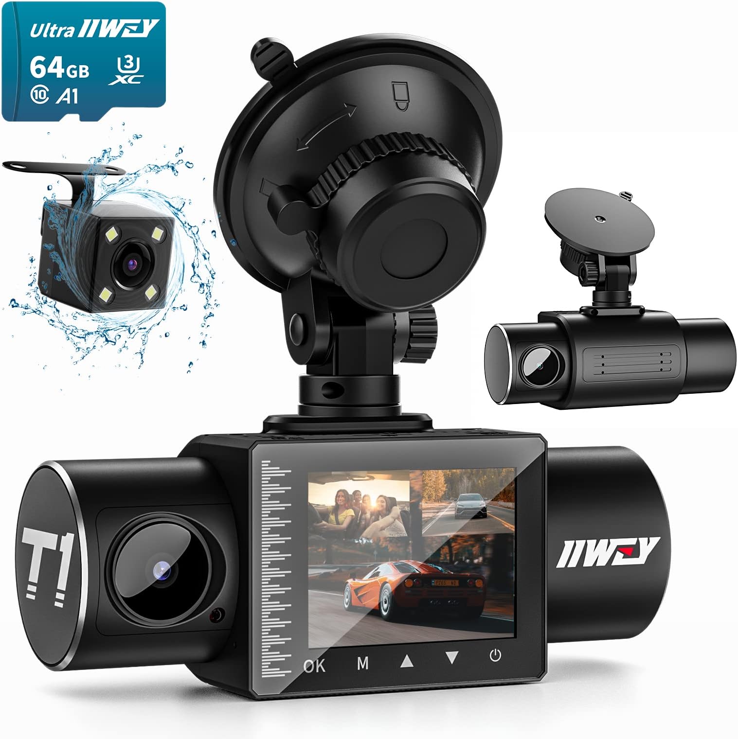 Amazon.com: iiwey Dash Cam Front Rear and Inside 1080P Three Channels ...