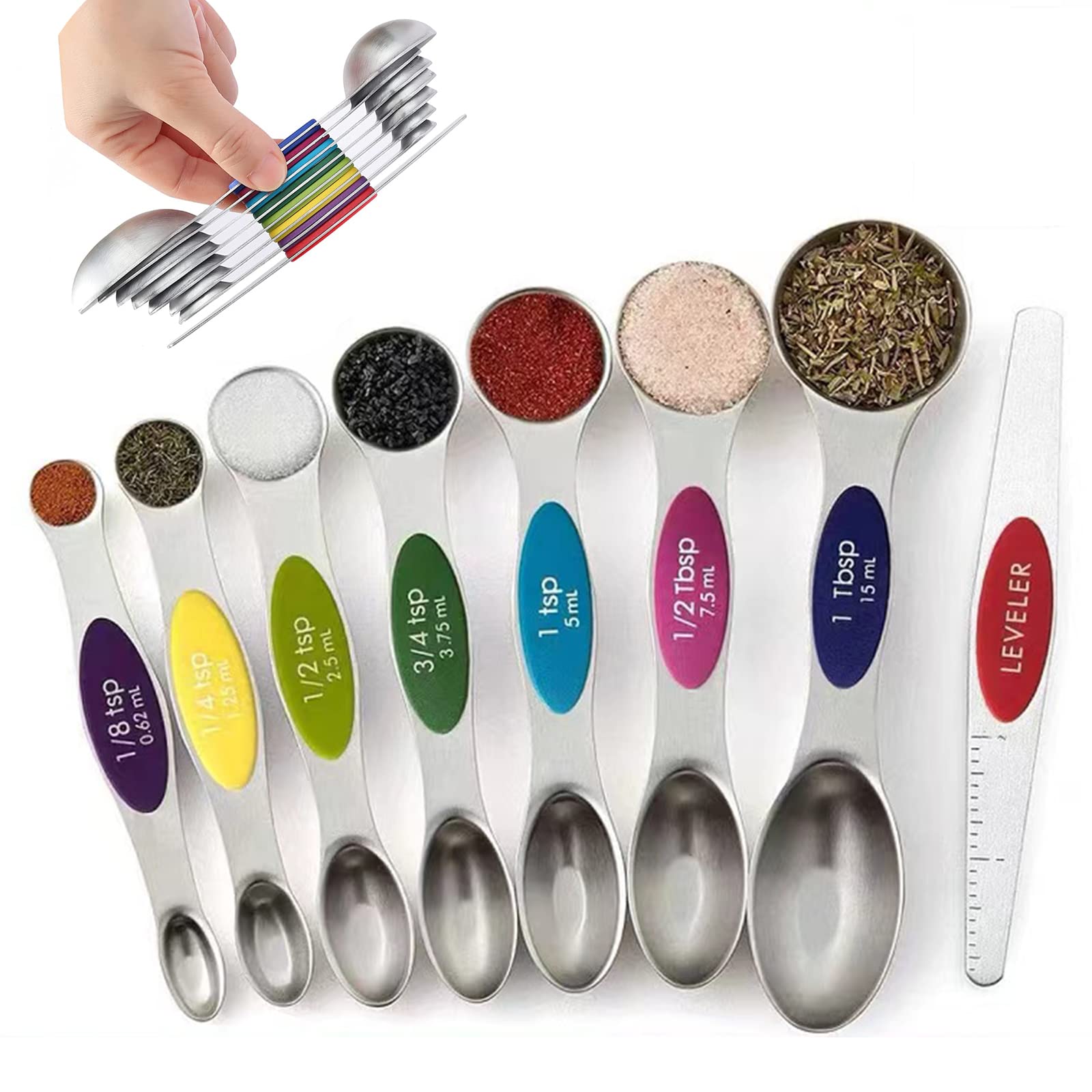 Magnetic Measuring Spoons Set, 7 Measuring Spoons and Cups 1 Leveler ...