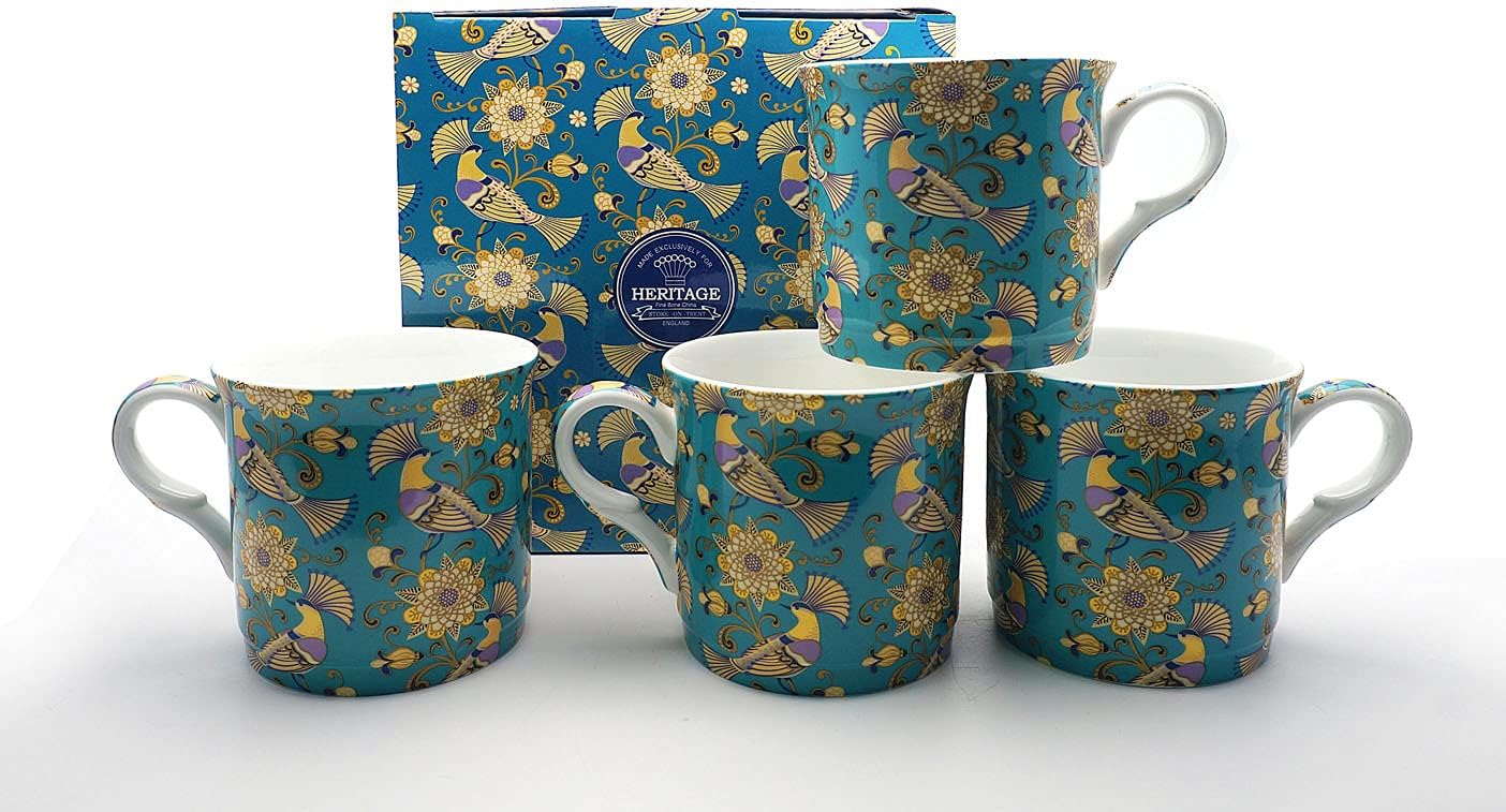 heritage FINE Bone China Set of 4 Mugs Gift Boxed Shades of Aztec Mugs ...