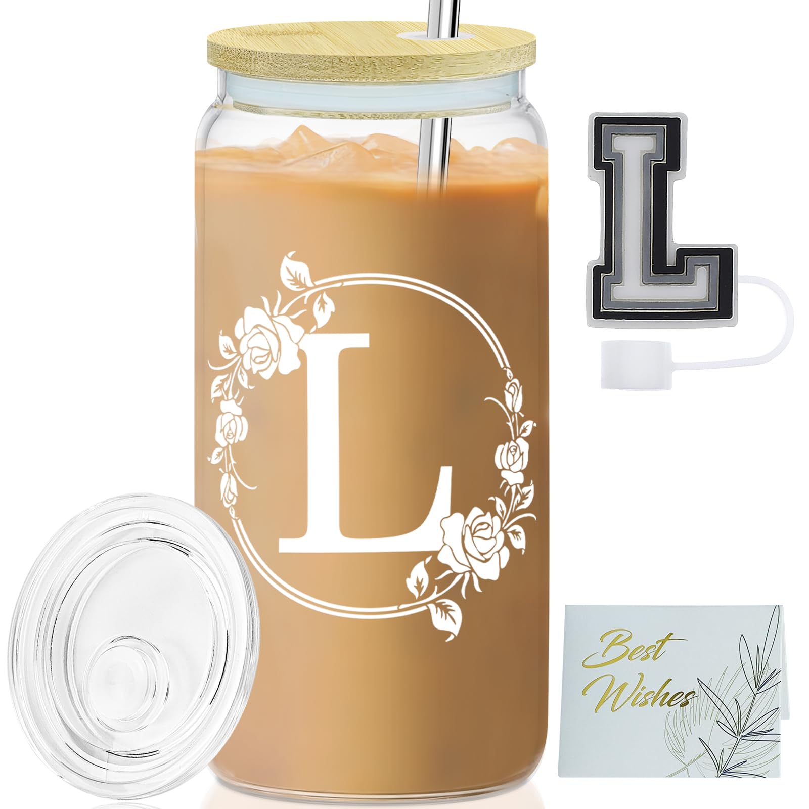 Amazon.com | AiHeart Initial Glass Cup,Monogrammed Gifts for Women ...