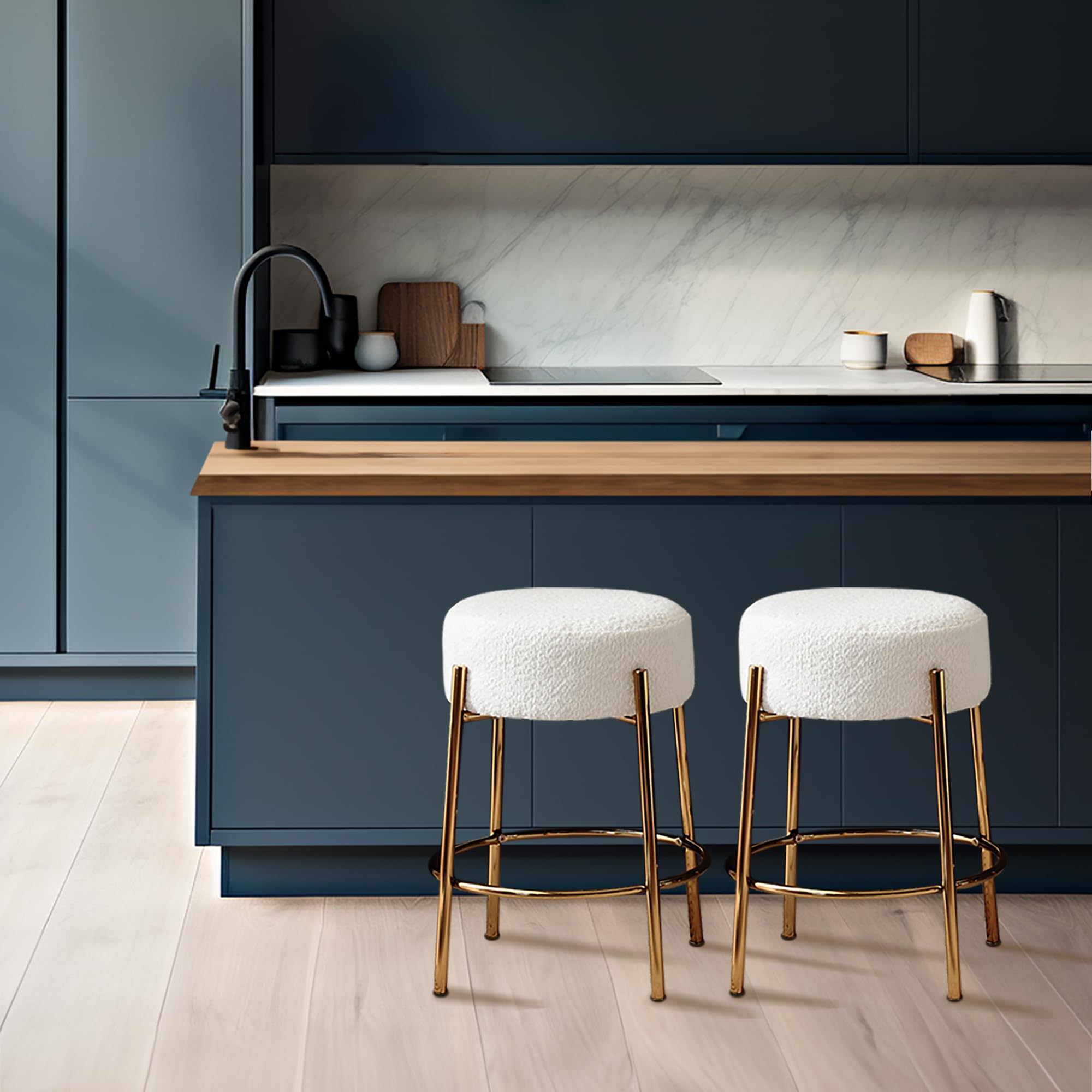 Snapklik.com : Dolonm 24 Inch Round Counter Bar Stools Set Of 2, Teddy ...