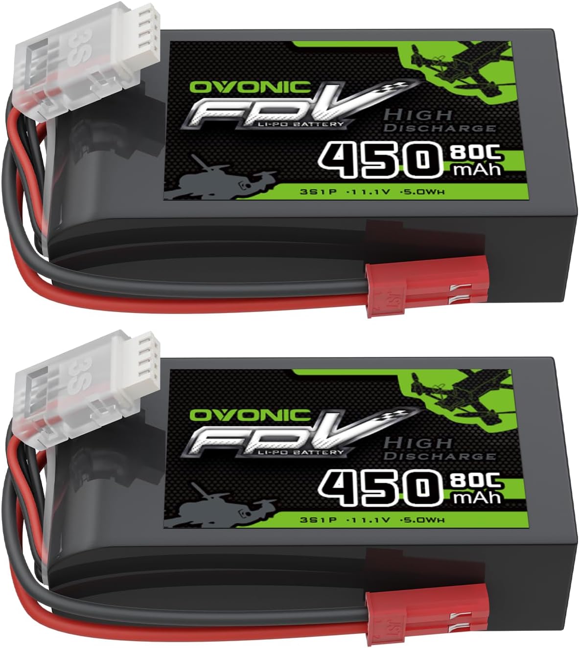 Amazon.com: OVONIC 11.1V 80C 450mAh 3S Lipo Battery with JST Plug [1 ...