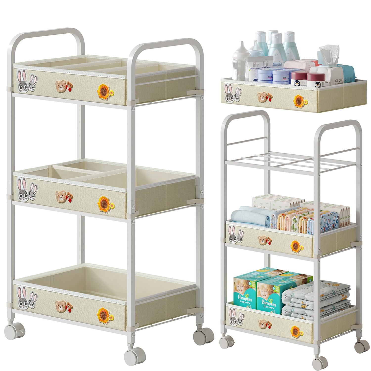 Amazon.com: REKITA Baby Diaper Cart, 3-Tier Rolling Diaper Caddy for ...