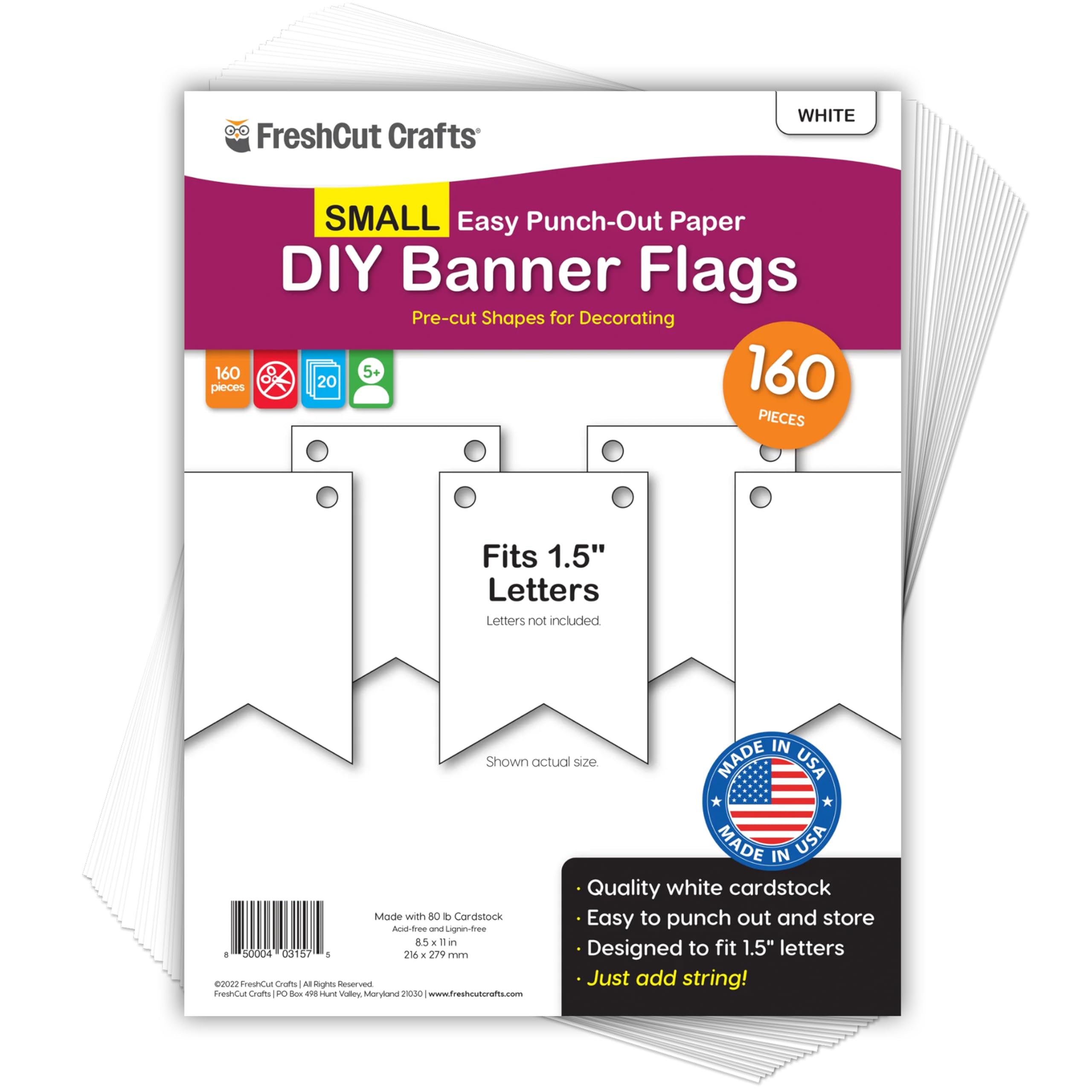 Snapklik.com : 160 Pcs Paper DIY Banner Flags WHITE Pennant Banners, SMALL