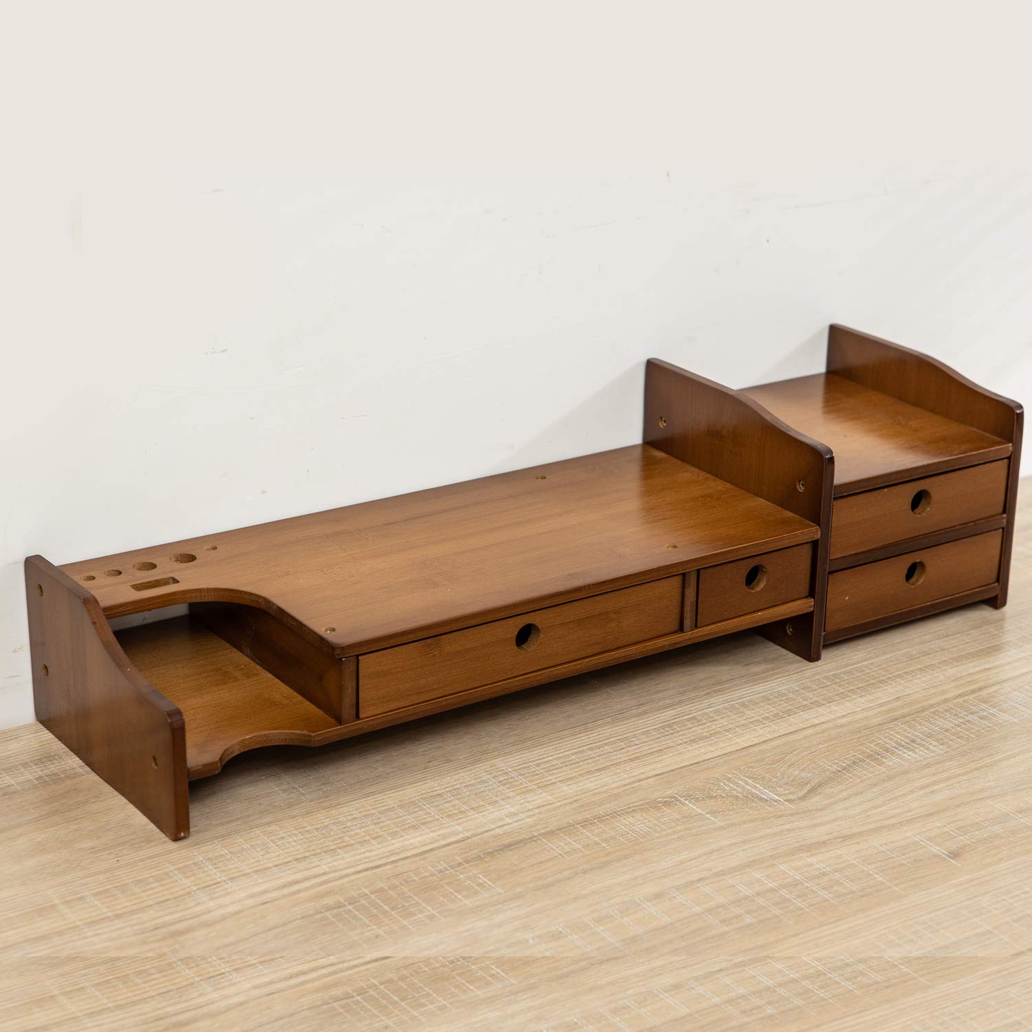 Maydear Monitor Stand Riser 2 Tier Bamboo Computer Monitor Stand ...