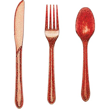 Amazon.com: 24-Piece Glitz Premium Plastic Cutlery Assortment, Red ...