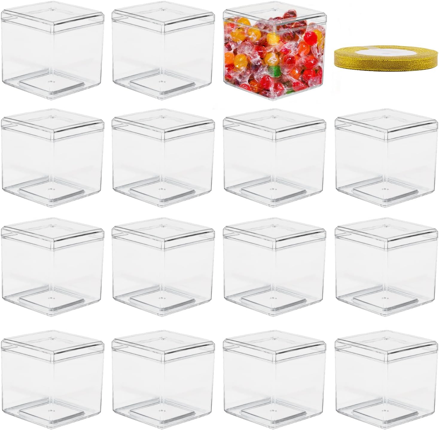Amazon.com: Square Cube Storage Boxes - 15 Pack Clear Plastic ...