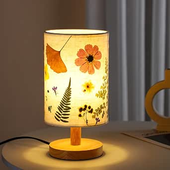 WSYEAR Flower Lamp Bedside Lamps Pressed Flowers Table Lamp with Wood ...
