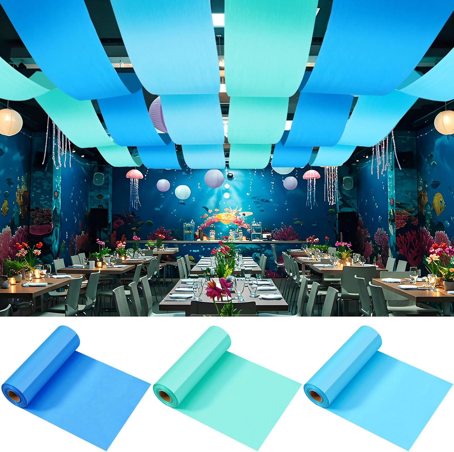 Amazon.com: HunnmingRe 3 Roll 32 Inch x 66 Feet Ocean Ceiling Curtain ...