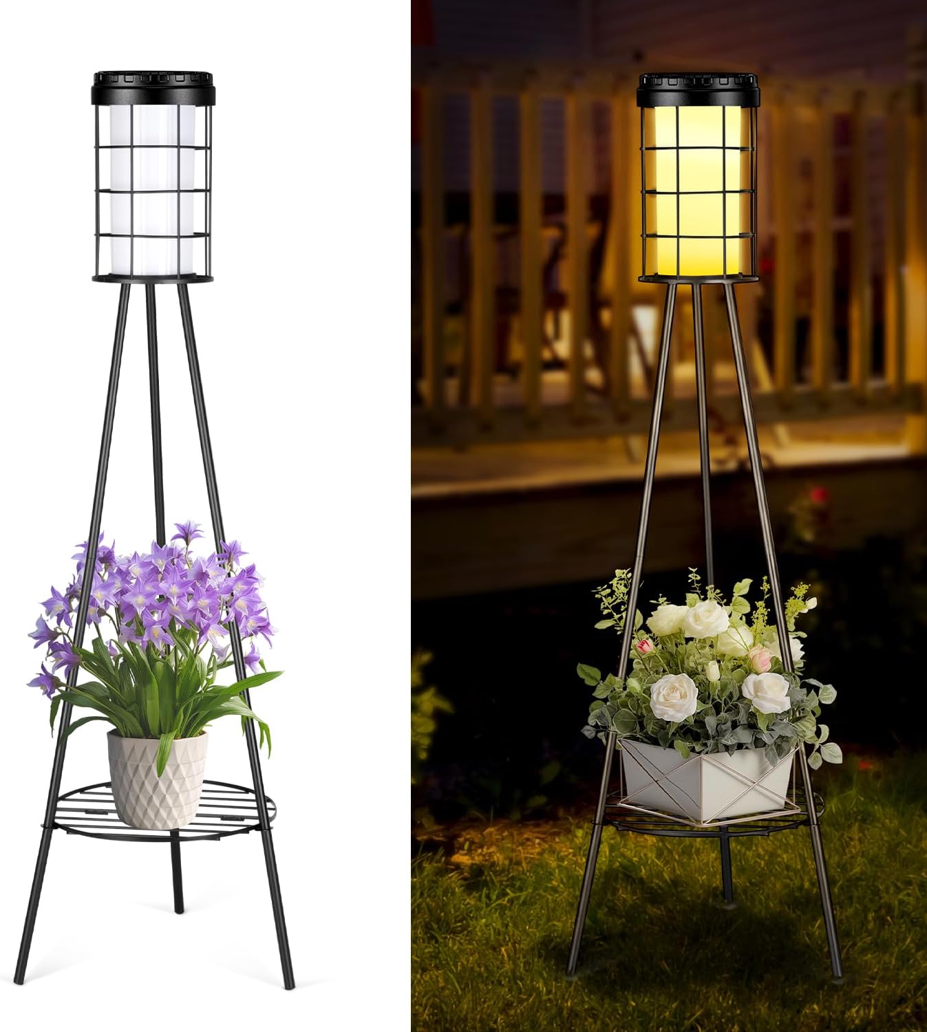 Kruta 2 Pack Outdoor Solar Floor Lamps with Plants Stand, 38" Metal ...