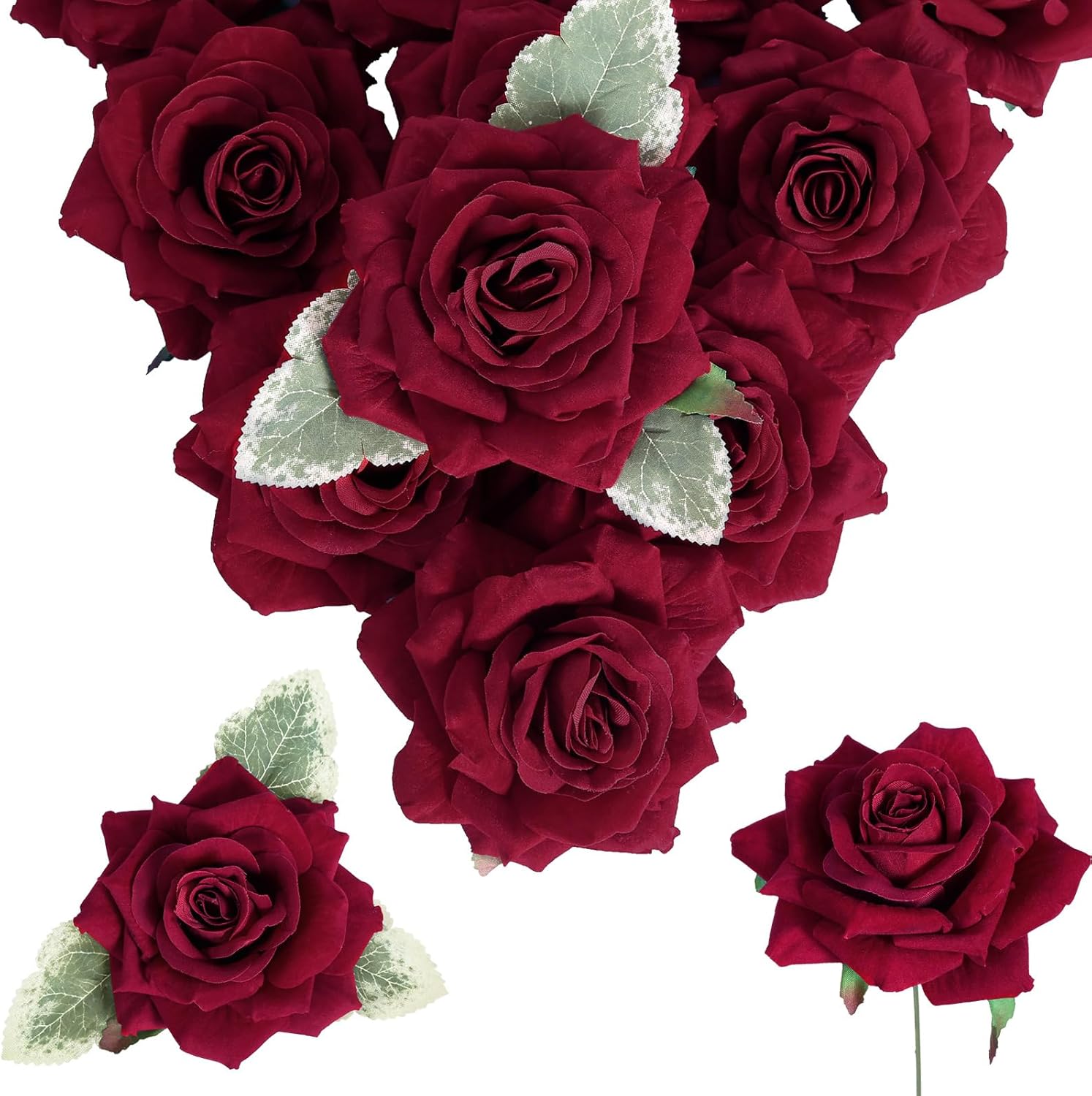Amazon.com: ICBOX 16pcs Red Roses Artificial Flowers 4.3" Velvet Red ...