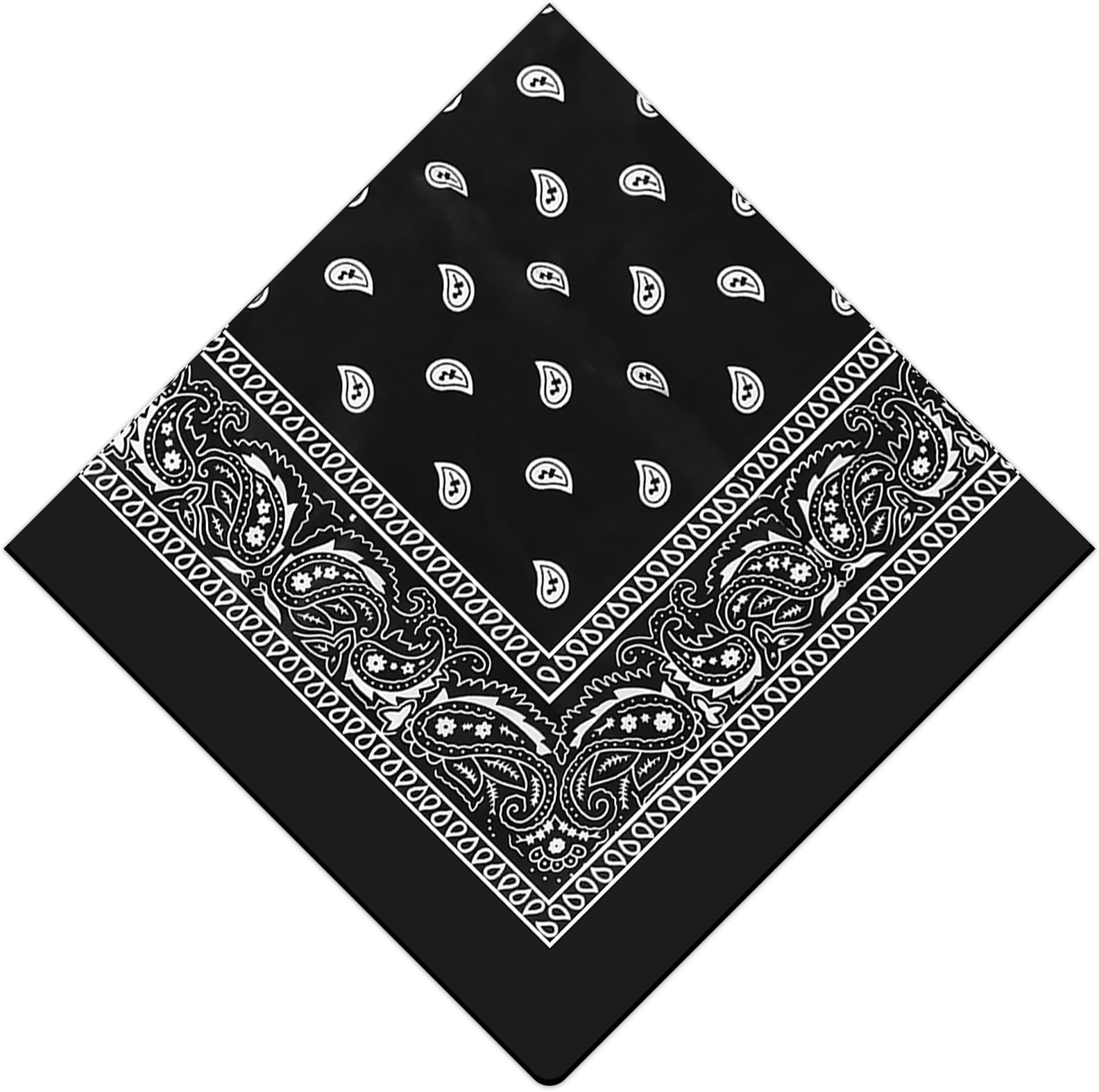 BLACK Bandana with WHITE square Paisley pattern ON BOTH SIDES : Amazon ...