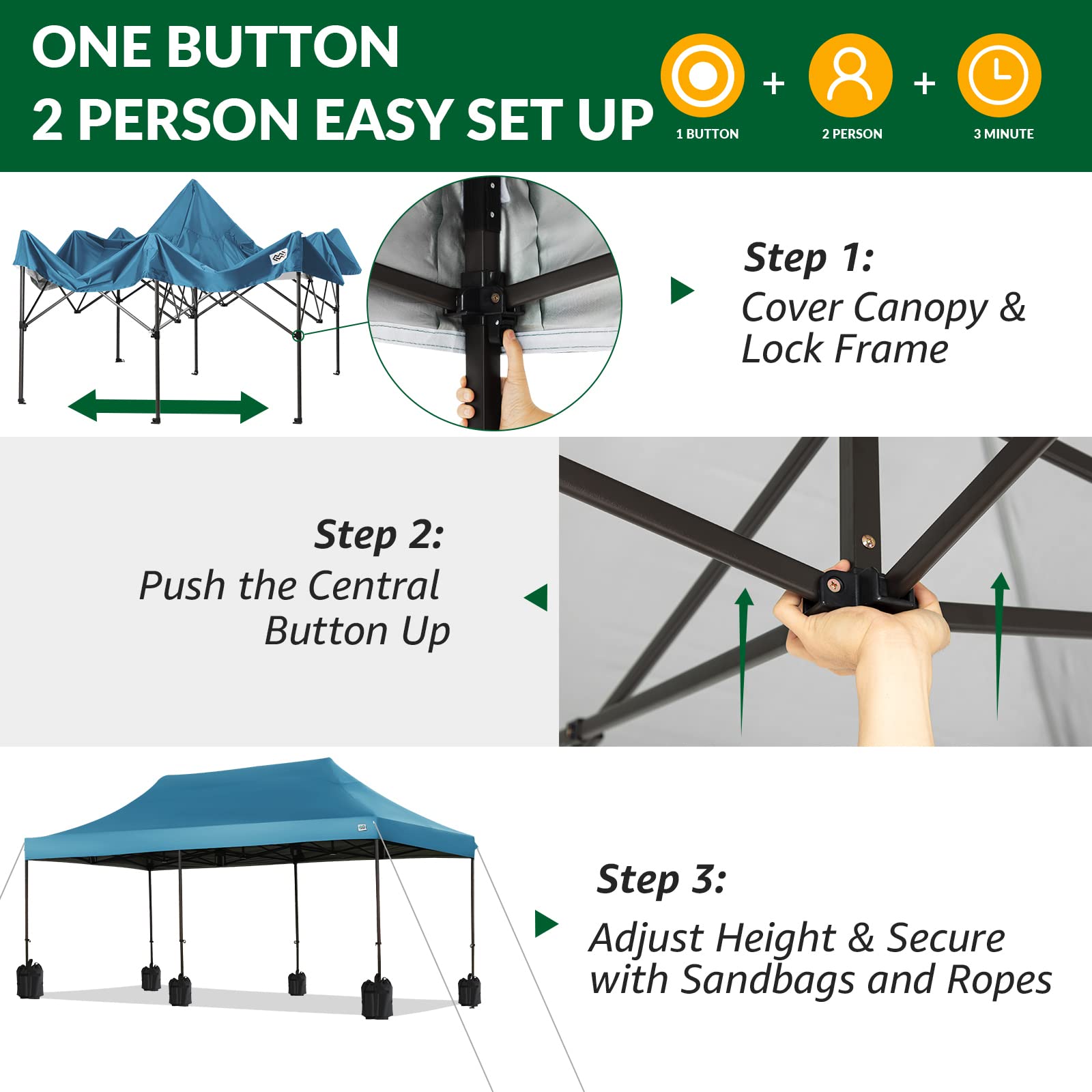 MEWAY Upgraded Pop Up Canopy Tent 10x20FT, Heavy Duty Outdoor Canopy ...