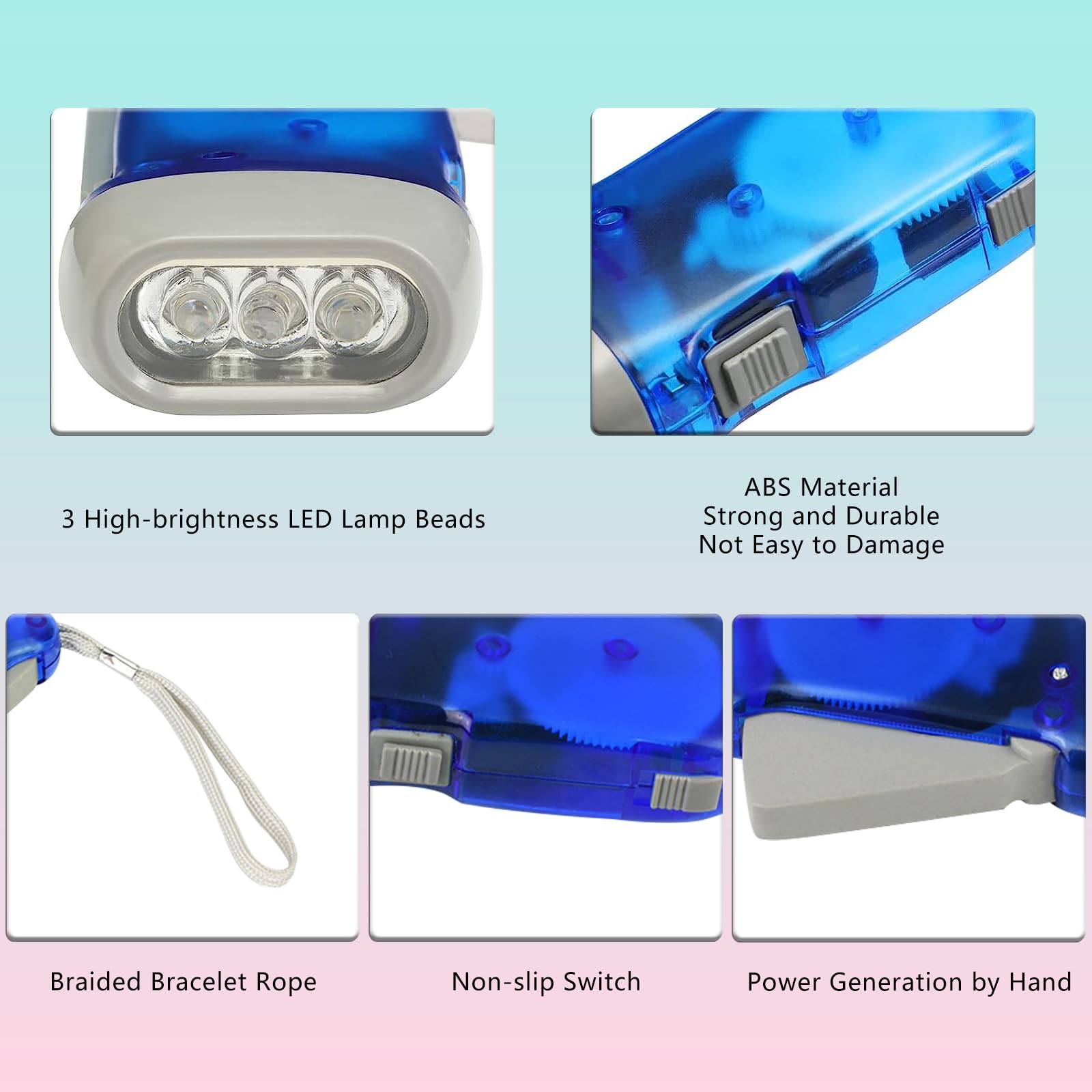 Fancemot 40 Pcs Hand Crank Flashlight, 3 LED Portable Flashlight ...