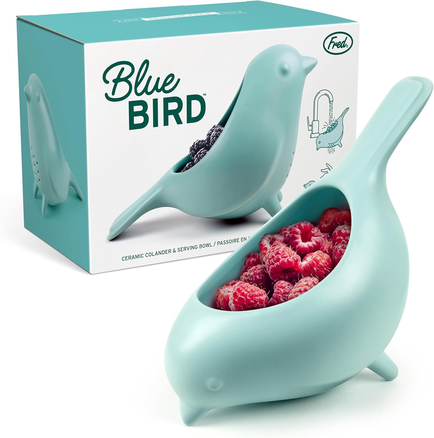 Amazon.com: Genuine Fred BLUE BIRD Ceramic Colander, Charming, Unique ...