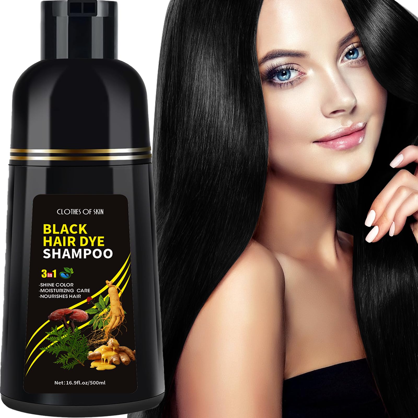 Amazon.com : CLOTHES OF SKIN Black Hair Dye Shampoo - 3 in 1 Color ...