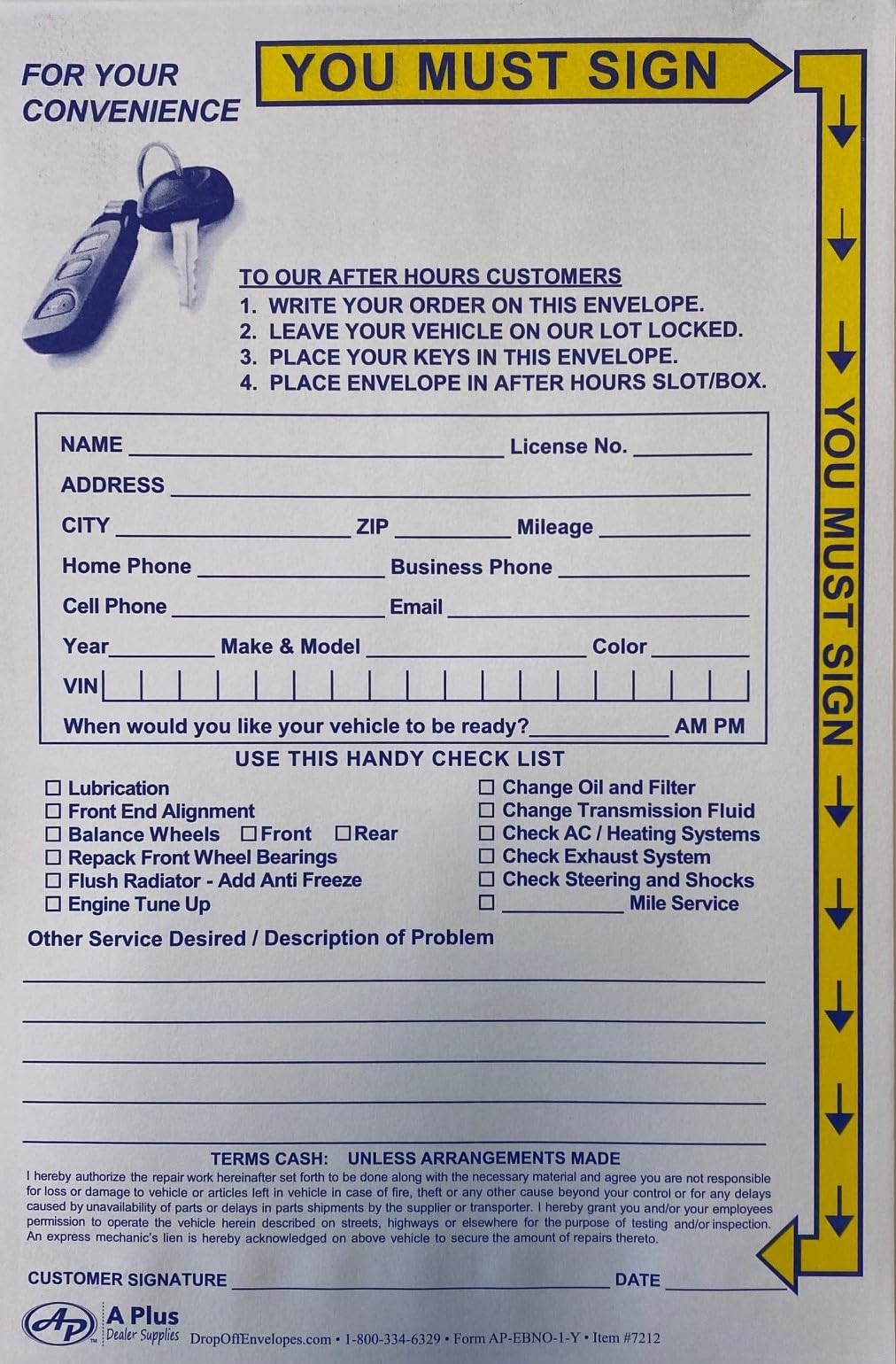 Amazon.com : Drop Off Envelope - Key Drop Envelope - With Yellow ...