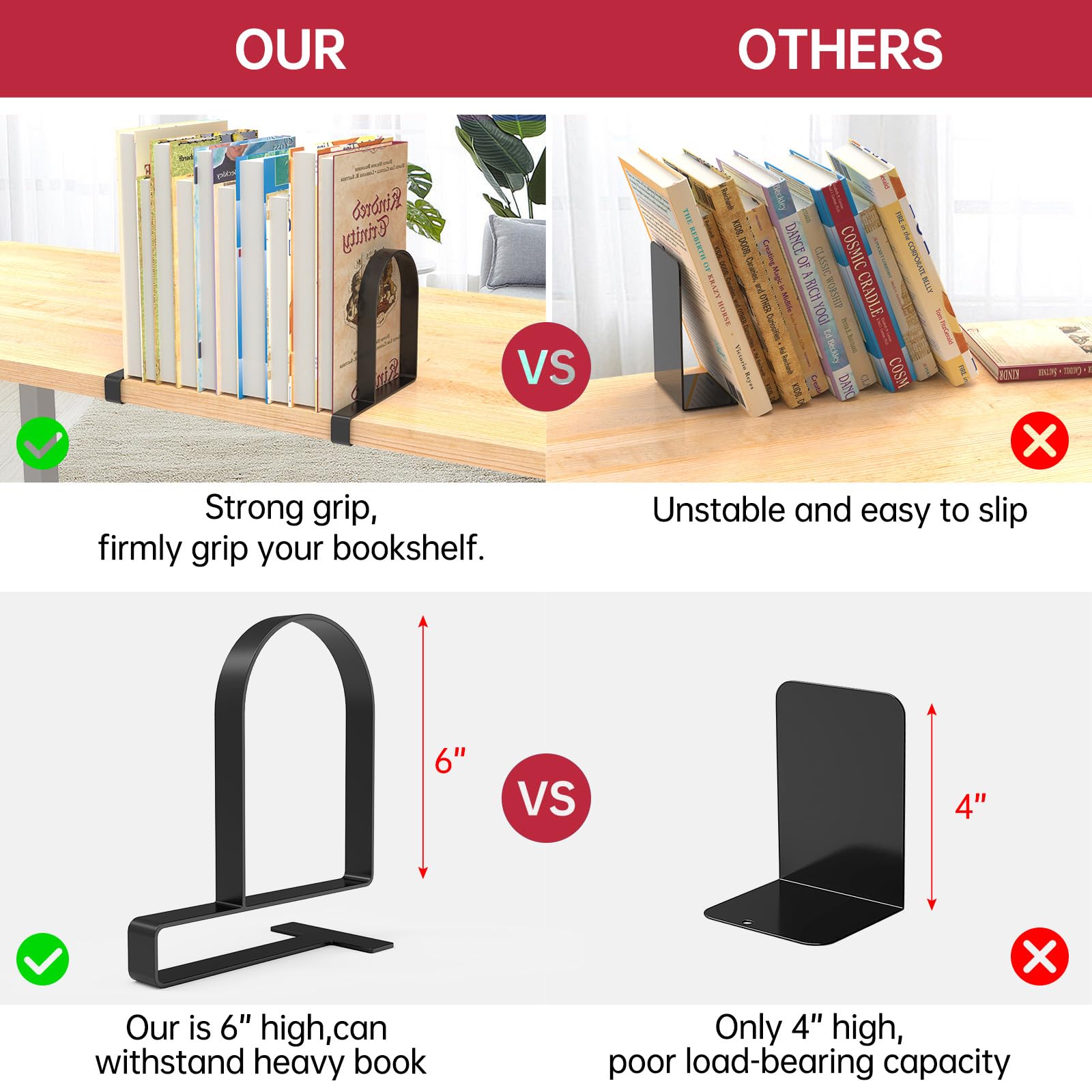 Snapklik.com : Clamped Bookends For Shelves, Non-Skid Book Ends Book ...
