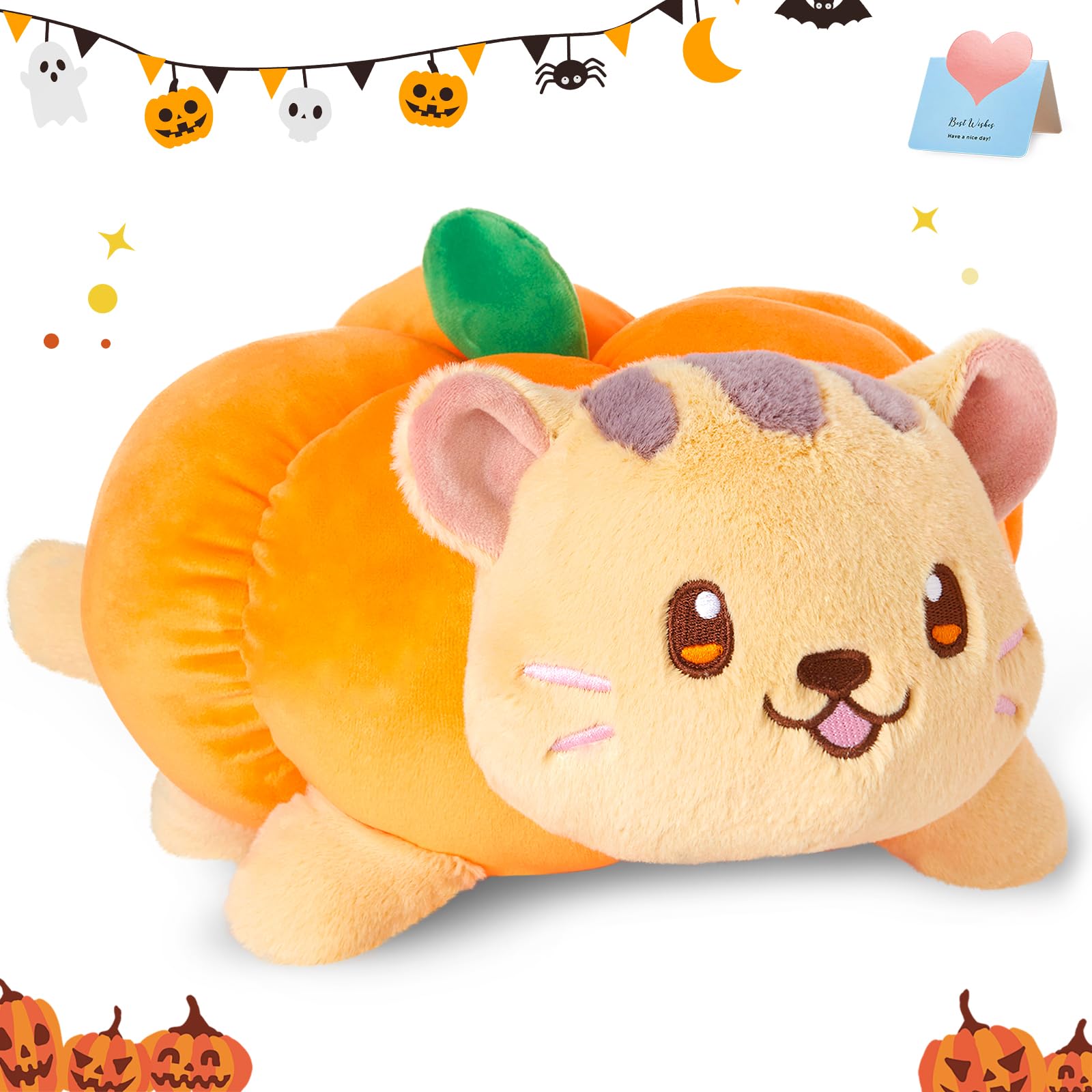 Amazon.com: WEWILL 12'' Halloween Pumpkin Cat Plush Toy, Orange Pumpkin ...
