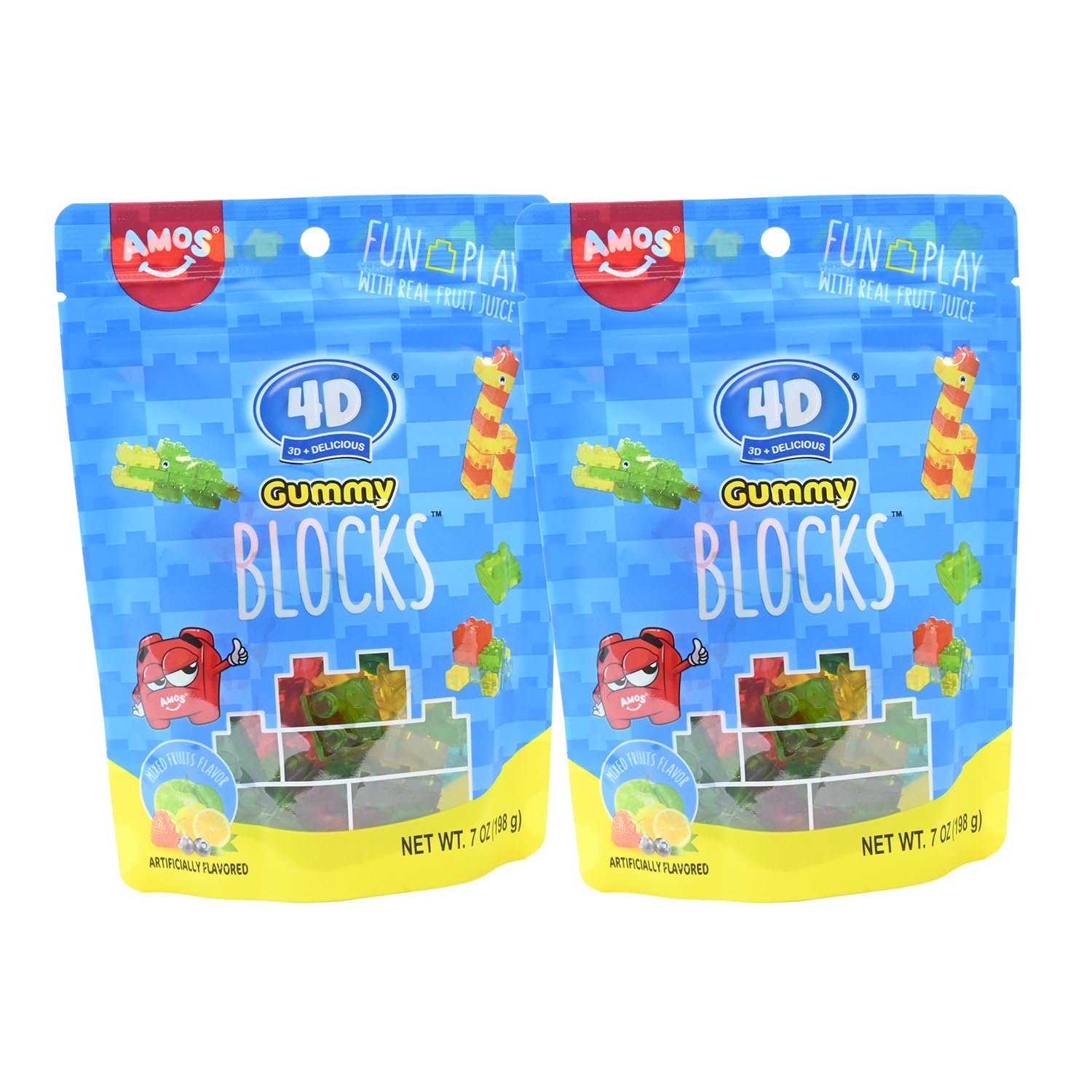 Amazon.com : AMOS 4D Gummy Blocks Candy Bricks. resealable 7oz 2 packs ...