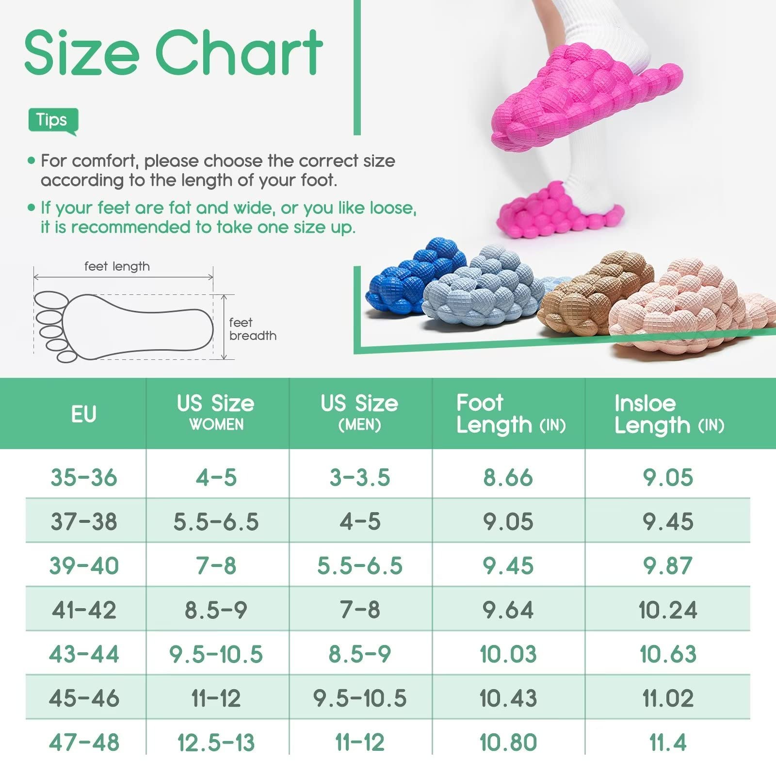 (Size 39/40)Massage Slippers Bubble Slides for Women Men, Eohsnem Soft ...