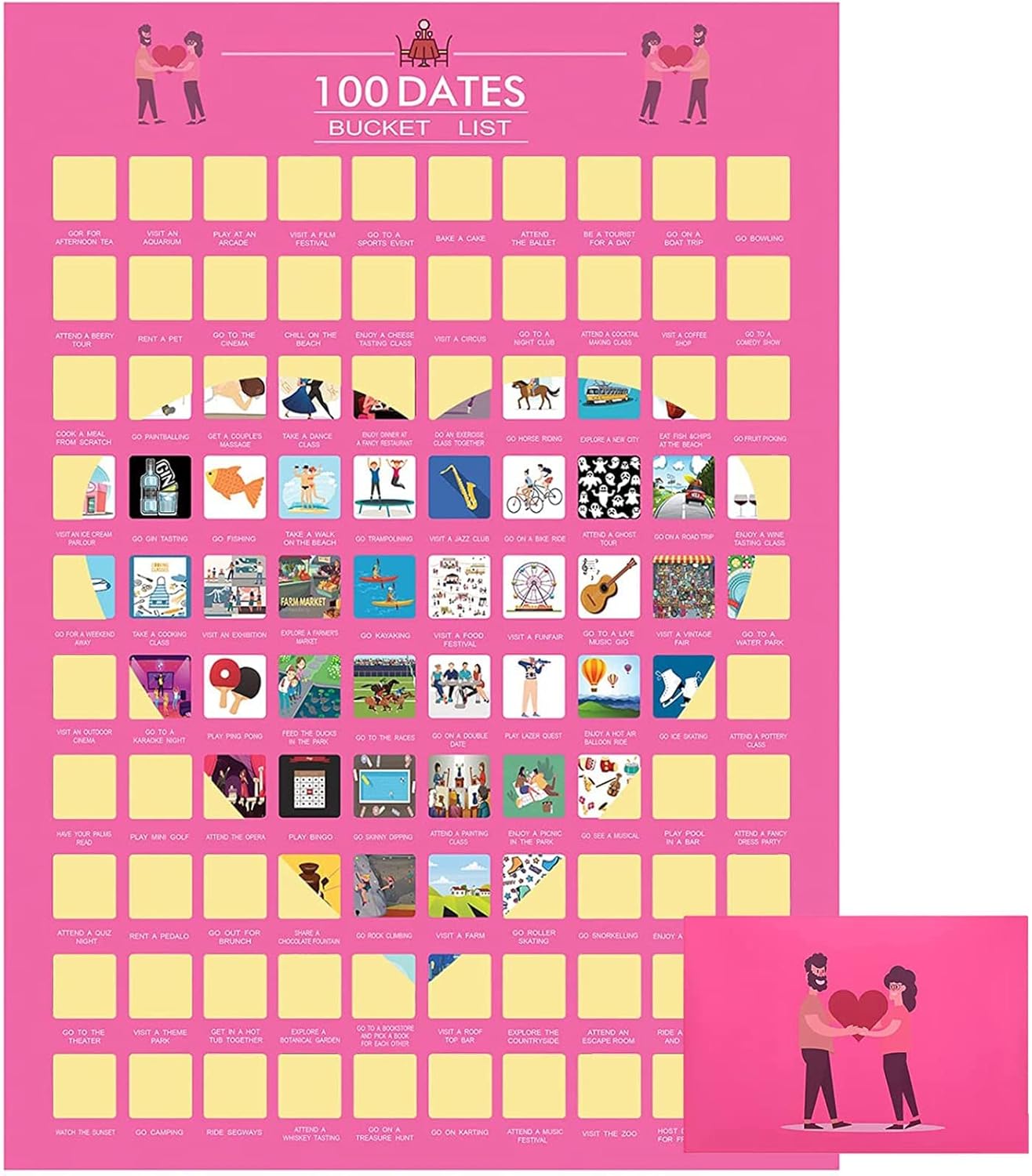 Amazon.com: WOKEIO 100 Dates Challenge Couples Scratch off Book ...