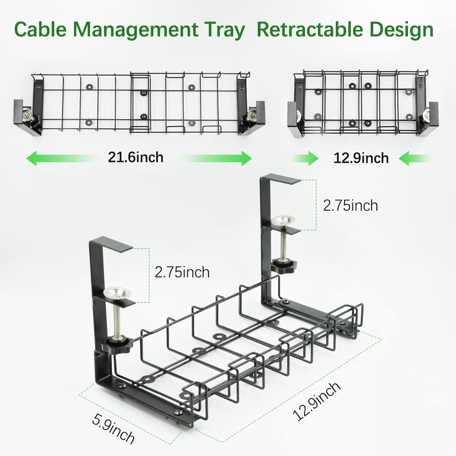 2 Pcs Extendable Under Desk Cable Management TrayHaootadiy No Drill ...