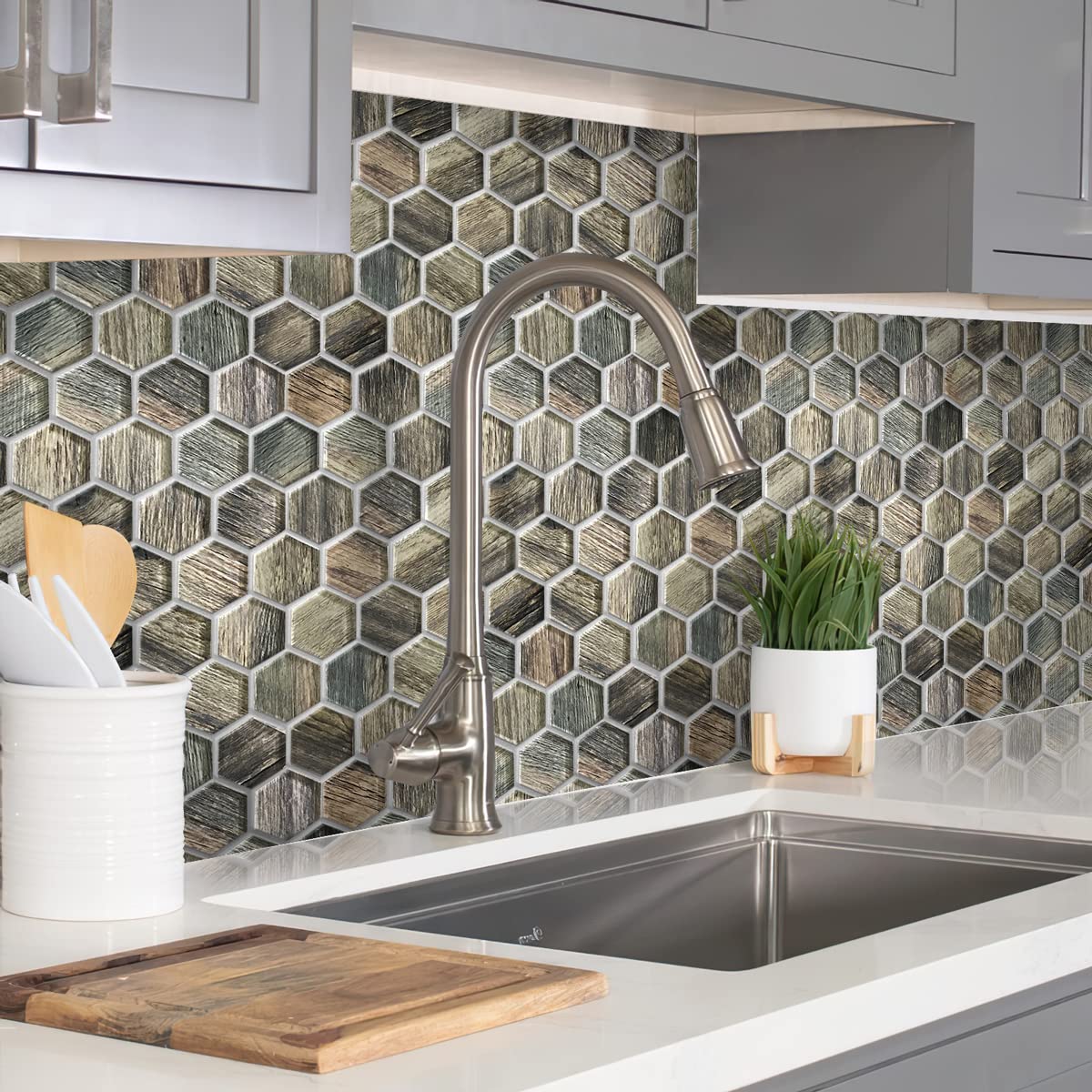 Hexagon Tile 50 Round Glass Tiles - 1 Inch Clear - 2 Flat Sides - Craft ...