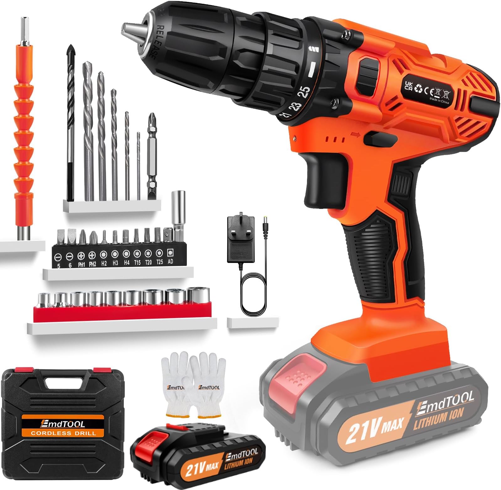 Cordless Drill Driver, 21V Electric Drill Kit with Large LI-ion Battery ...