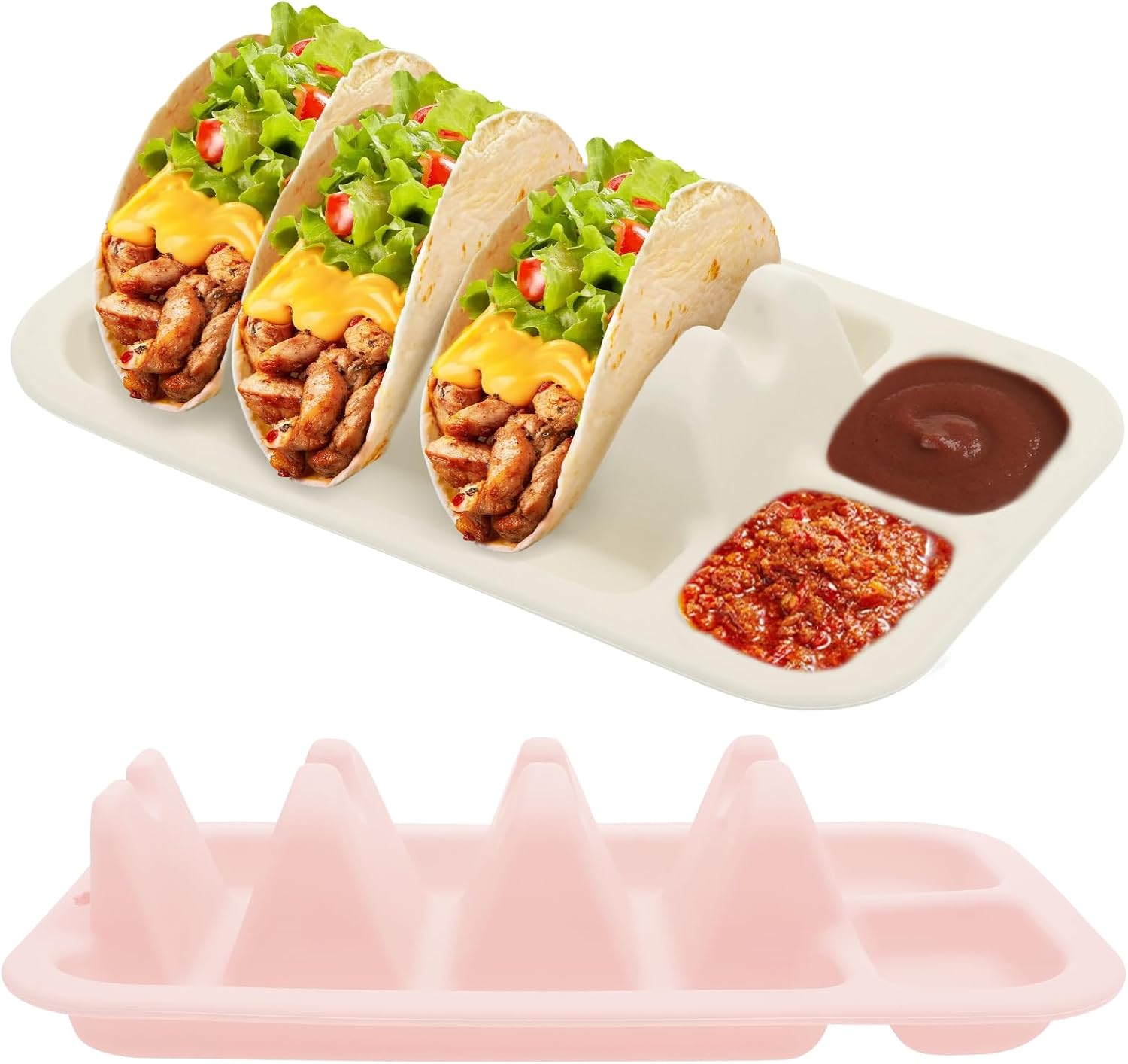 Hevtsde - 2 Pcs Silicone Reusable Taco Plate Holders with Divider ...
