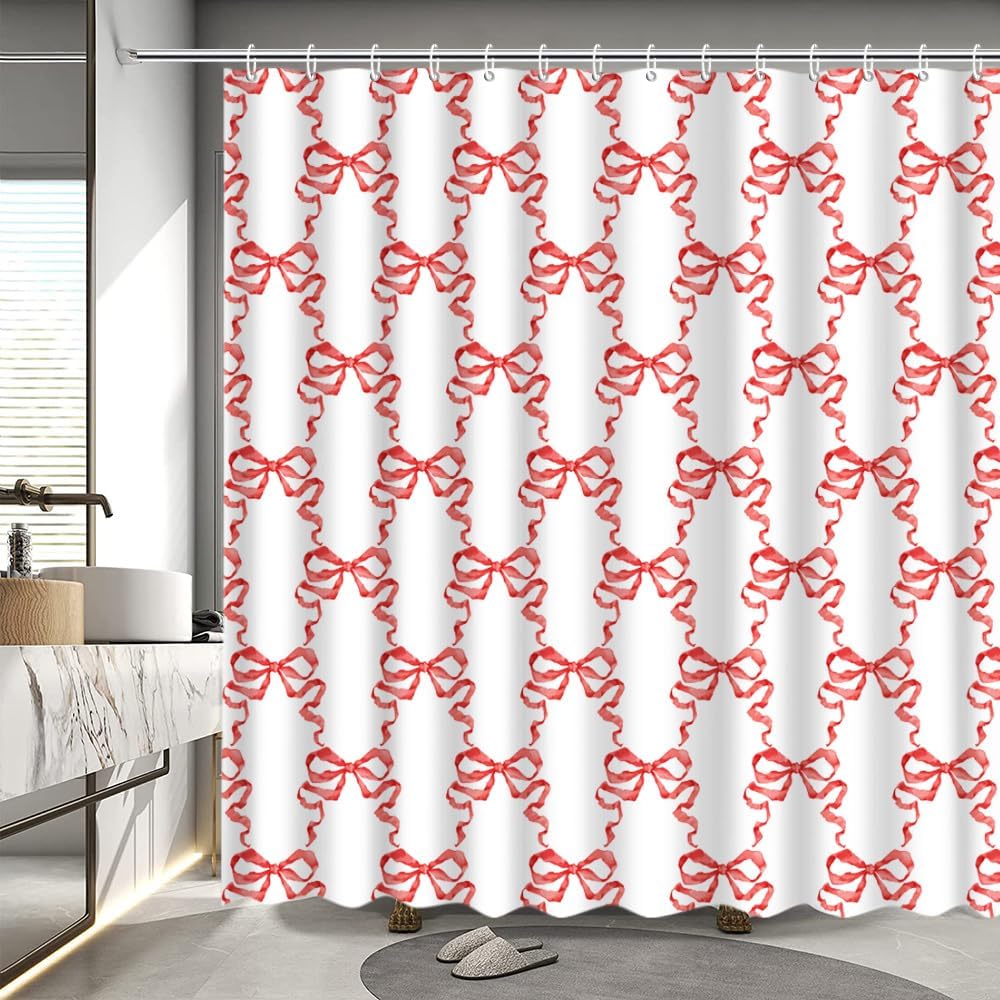 Amazon.com: MEHOFOND Red Bow Shower Curtain Coquette Bow Bathroom Decor ...