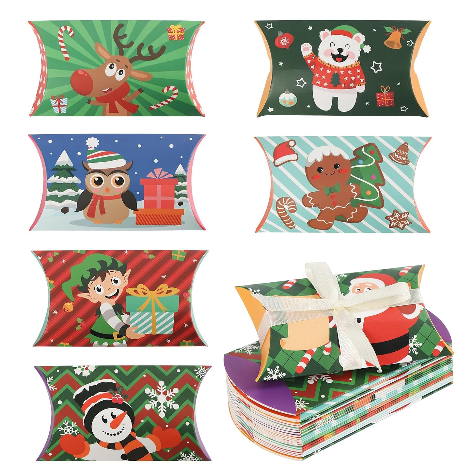 36Pcs Christmas Creative Candy Gift Boxes, Kraft Paper Pillow Boxes ...