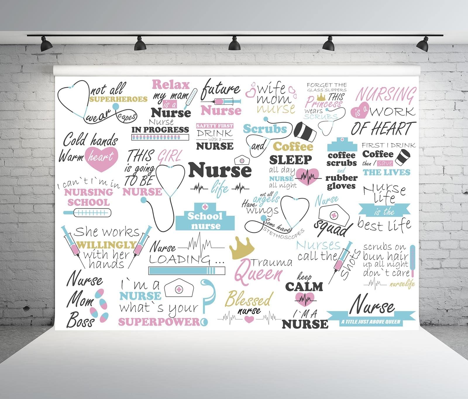 Amazon.com : BELECO 7x5ft Fabric Nurse Theme Photography Backdrop Thank ...