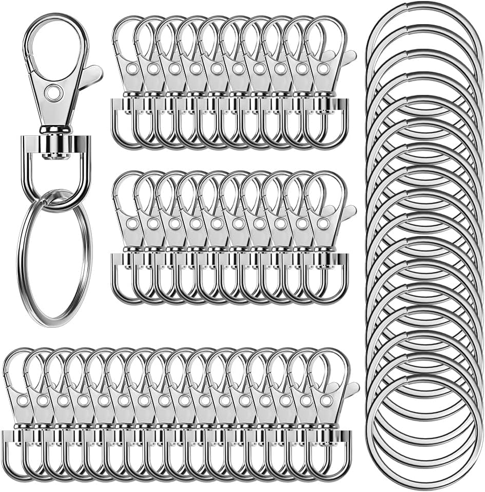 Amazon.com: 100pcs Swivel Snap Hooks with Split Key Rings Premium Metal ...