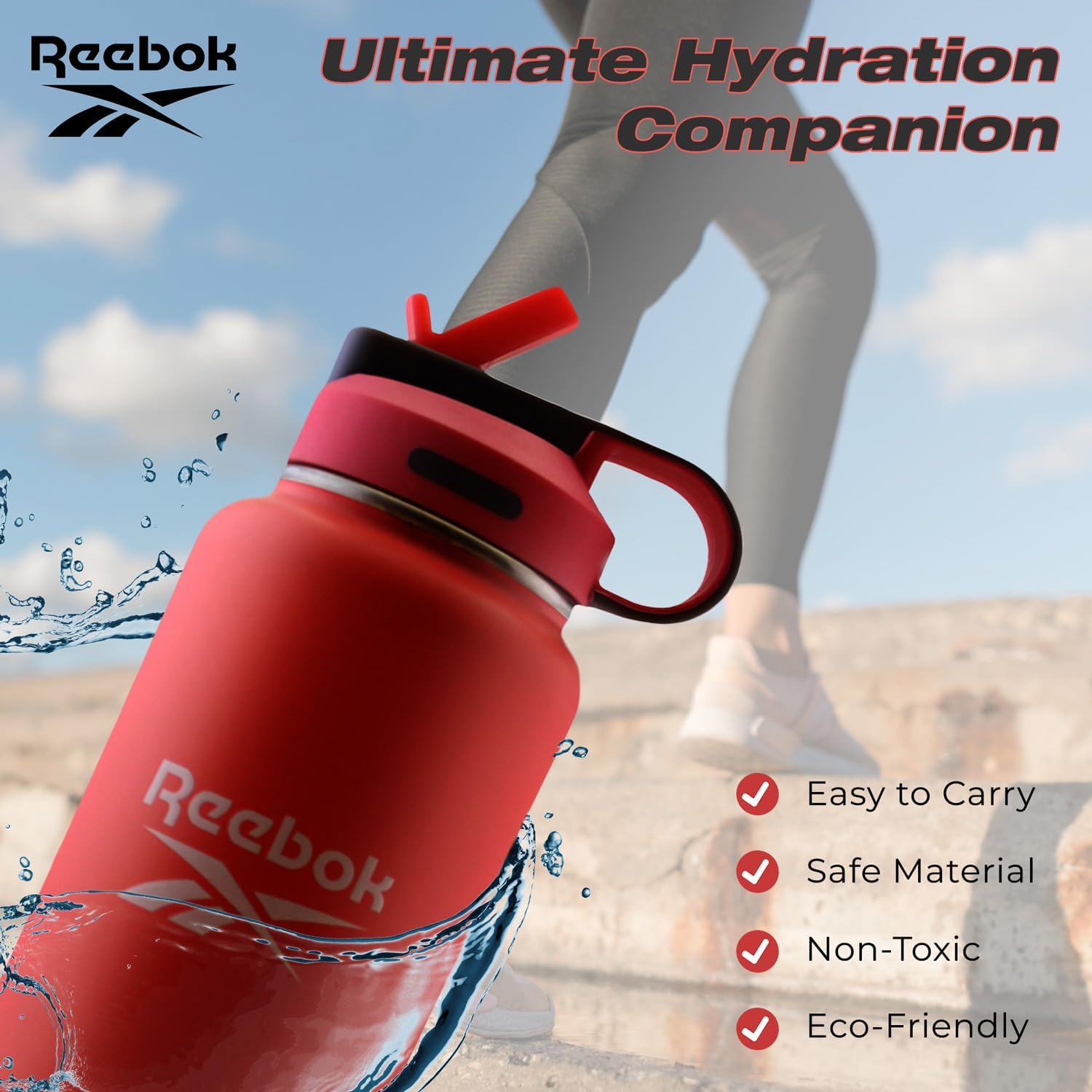 Reebok Stainless Steel Water Bottle With Straw & Lifestyle Design ...