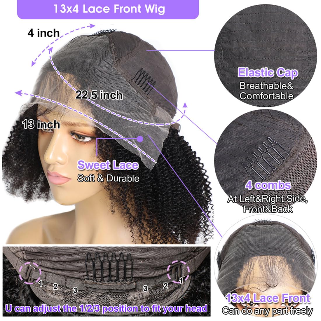 18 Inch Kinky Curly Human Hair Wig 13×4 HD Lace Front Wigs with Baby ...