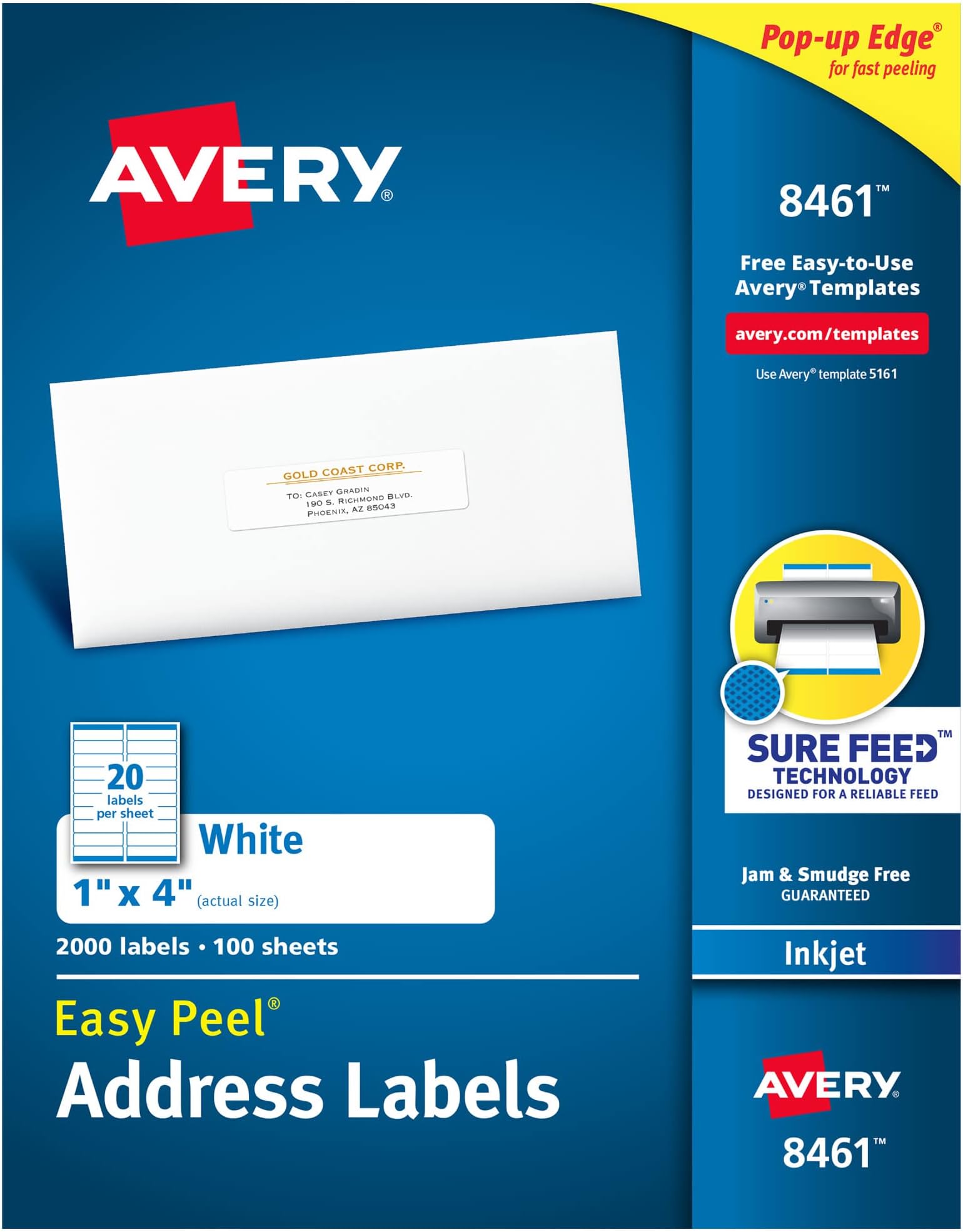 Amazon.com : Avery 8161 Inkjet Labels, Mailing, 1-Inch x4-Inch, 500/PK ...