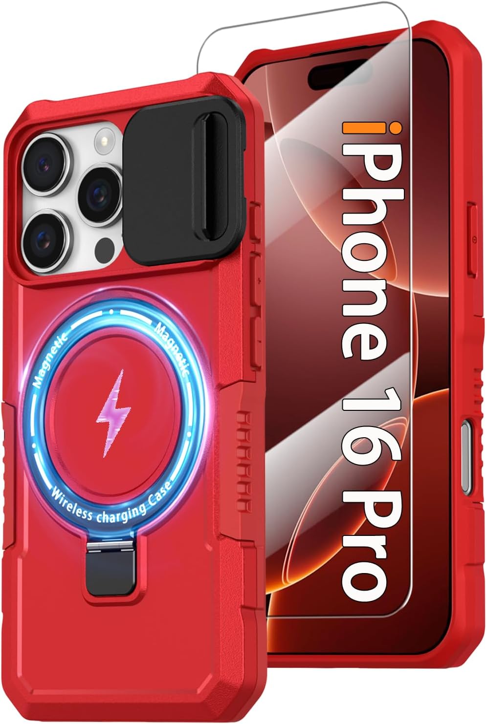 Amazon.com: Case for iPhone 16 Pro, with Magnetic Ring Stand [Glass ...