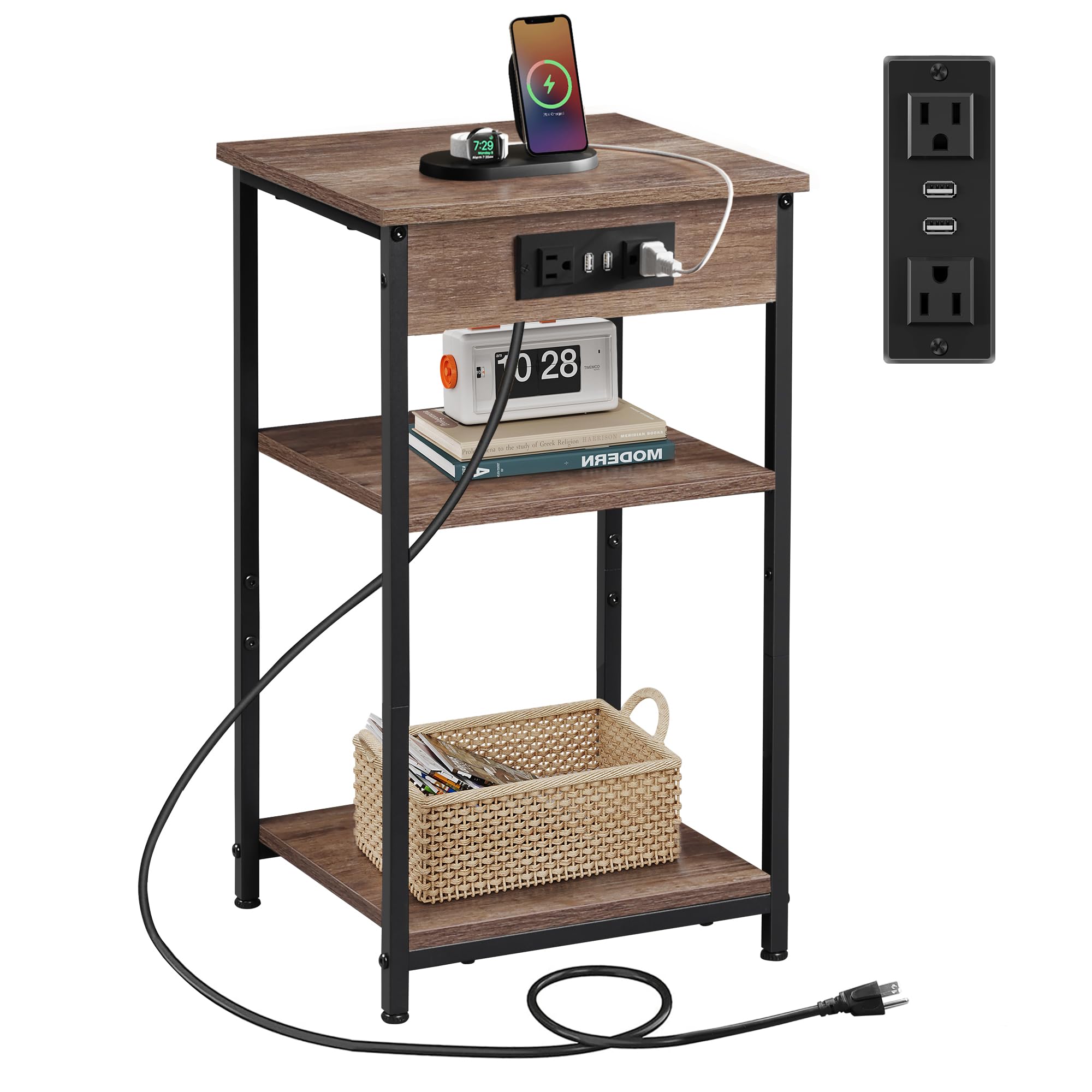 Amazon.com: WLIVE Side Table with Charging Station and USB Ports, Small ...