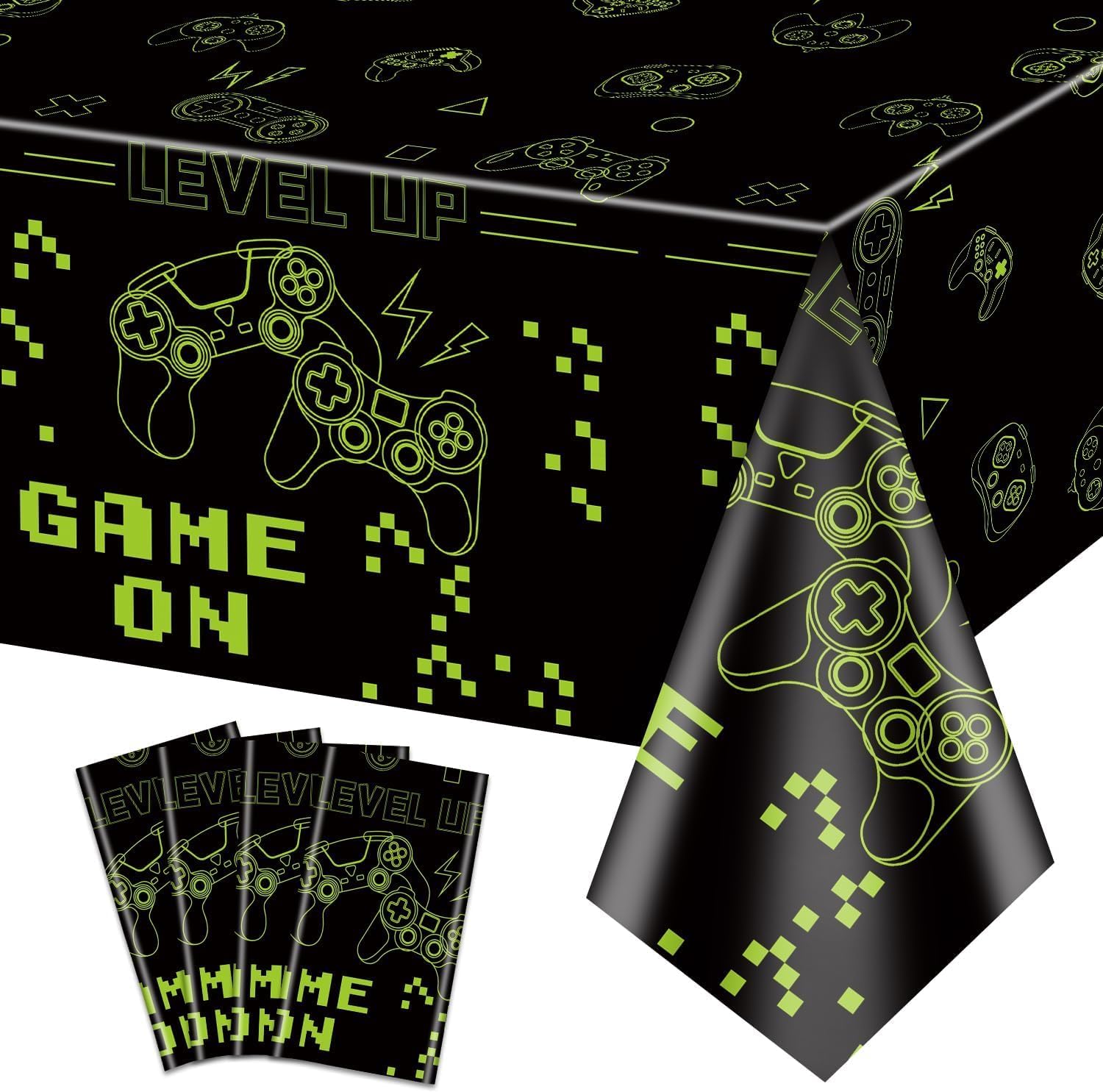 Amazon.com: PTECDROTS 4 Pcs Game On Tablecloths, Green Video Game Party ...