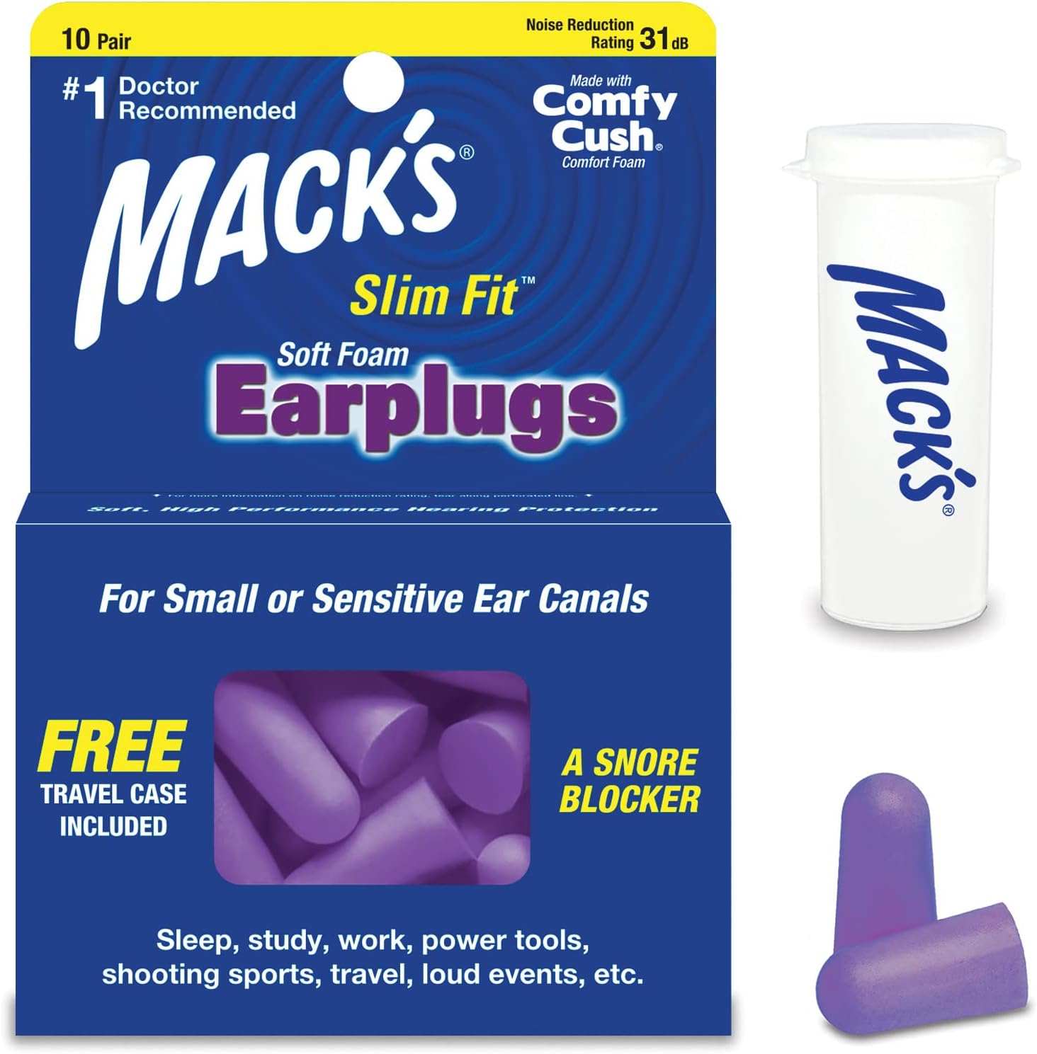 Amazon.com: Mack's Slim Fit Soft Foam Earplugs, 10 Pair - Small Ear ...