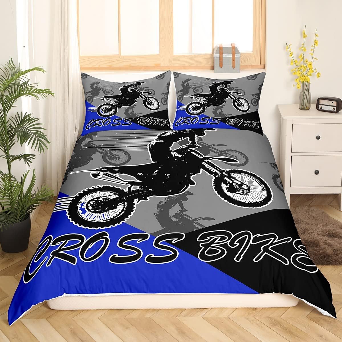 Amazon.com: Feelyou Dirt Bike Duvet Cover Twin Size Extreme Sports Comforter Cover Motocross ...