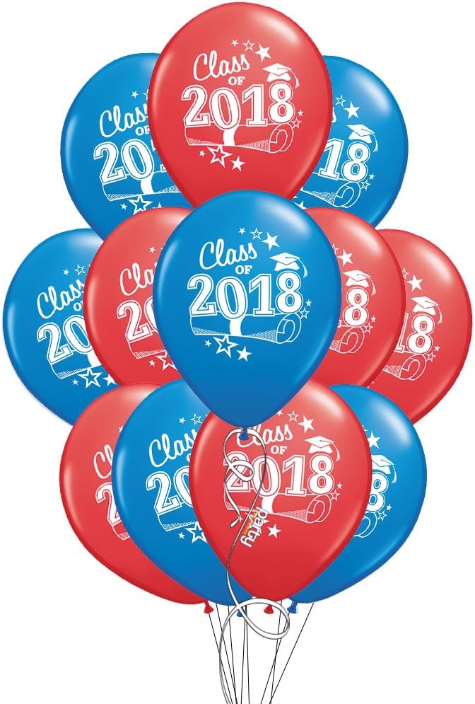 Amazon.com: Class of 2018 Graduation 11" Latex Balloons in Red & Blue ...