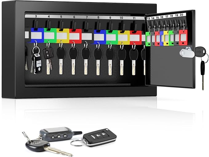 Nebakne 20 Keys Key Cabinet Wall Mounted, Anti-Theft Key Lock Box with ...